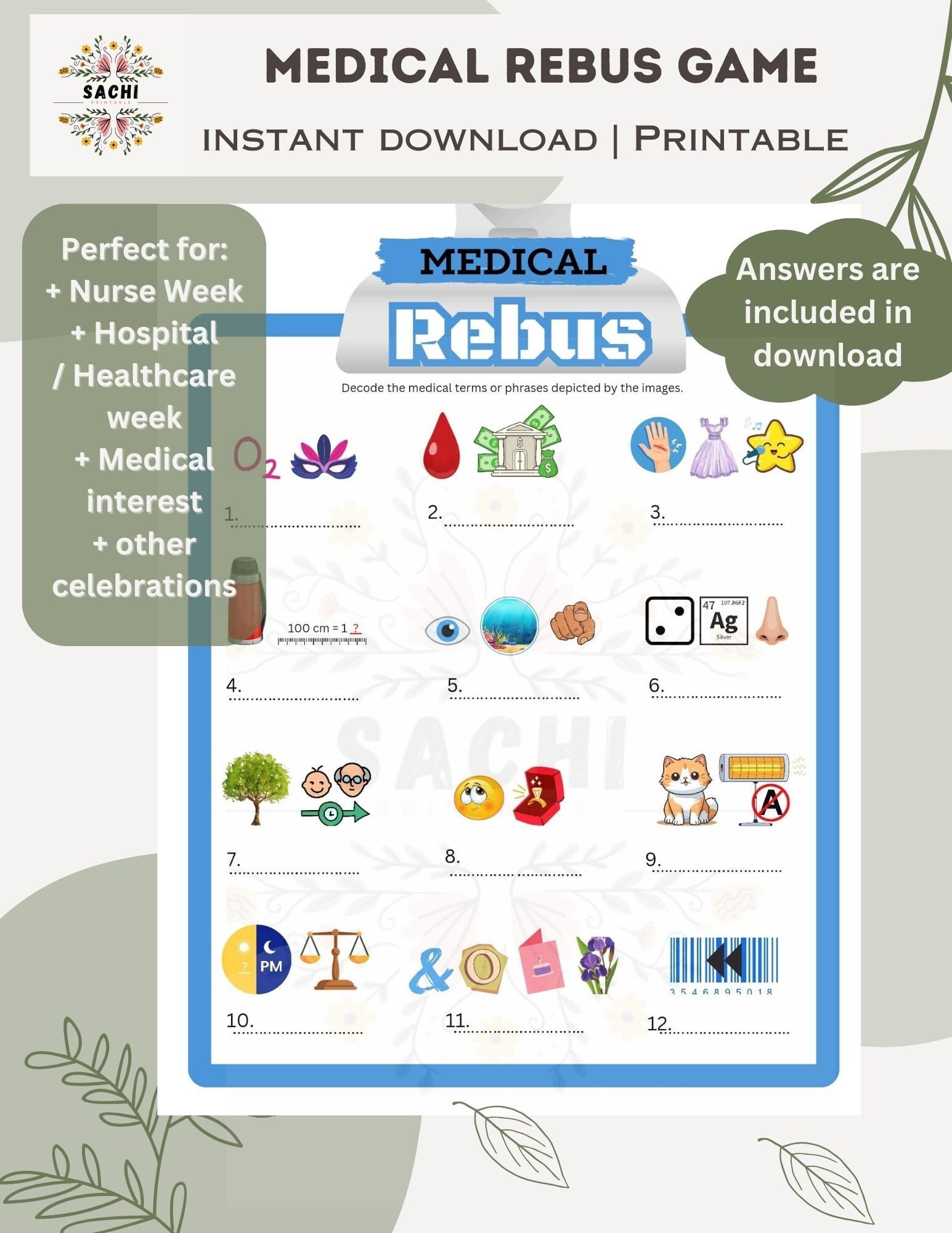 Printable Medical REBUS Game | Nurse Week Puzzles | Healthcare Week ...
