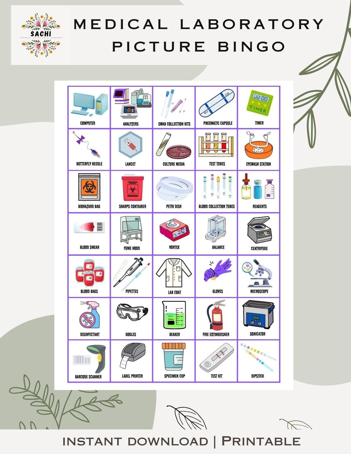 Printable Medical Laboratory Bingo Game | 30 Bingo Cards | Medical ...
