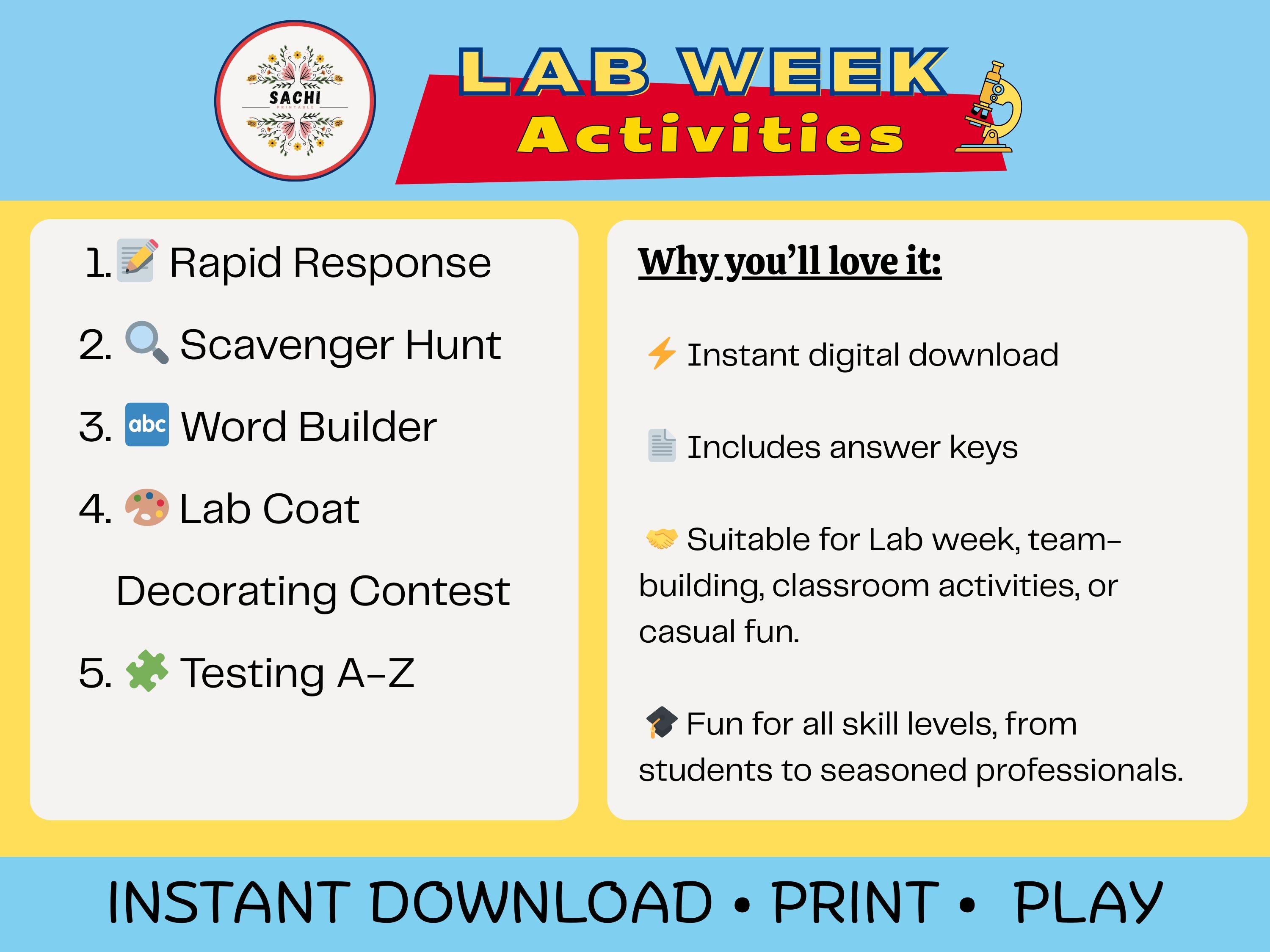 2026 Lab Week Activities Bundle – Scavenger Hunt, 5 Seconds Game, Lab ...