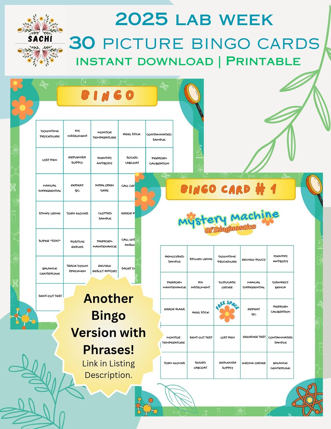 Printable 30 Lab Week Picture Bingo Cards | Medical Laboratory Games ...