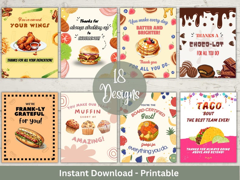Staff/ Employee Appreciation Sign Bundle | 18 Printable Food Pun ...