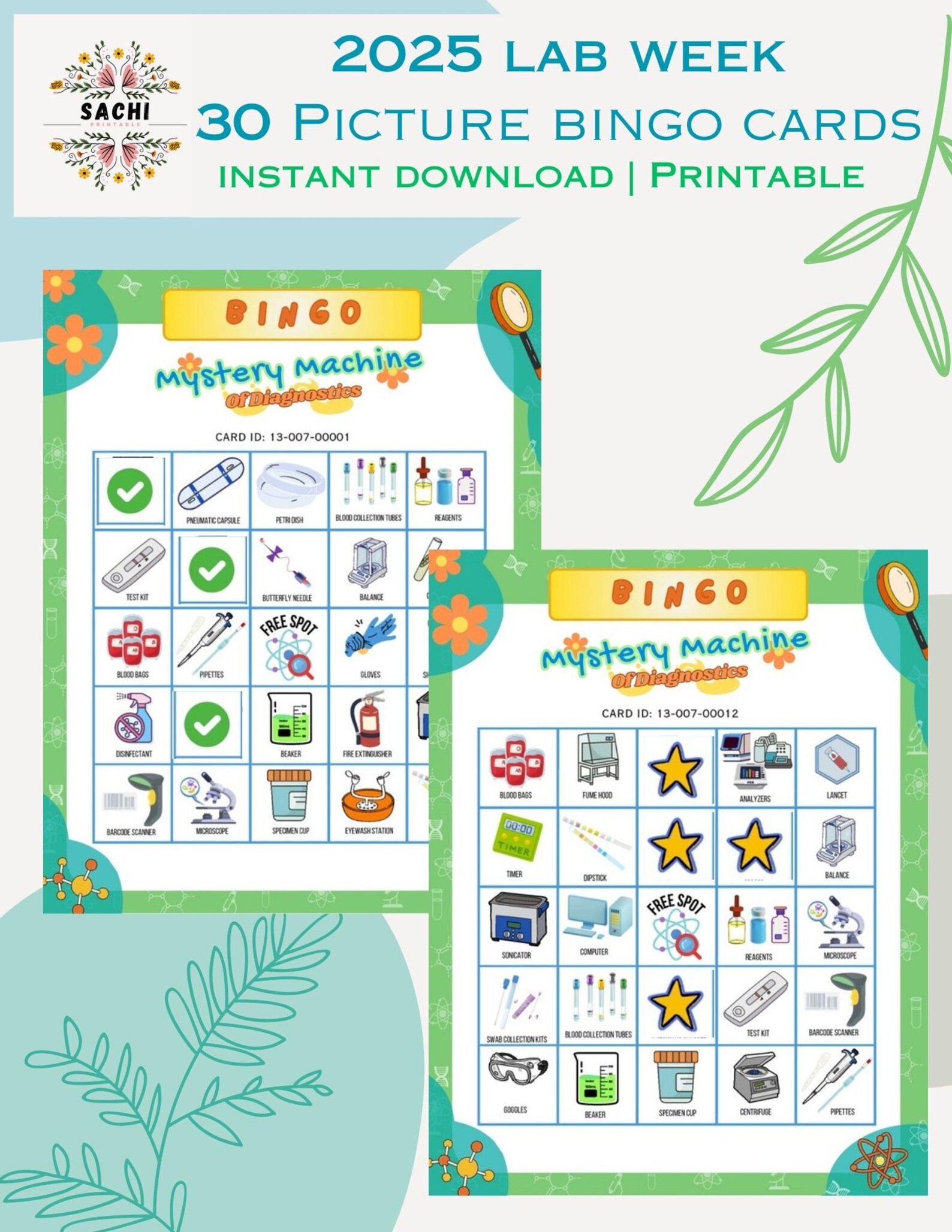 Printable 30 Lab Week Picture Bingo Cards | Medical Laboratory Games ...