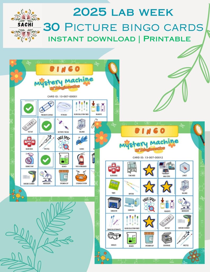 Printable 30 Lab Week Picture Bingo Cards | Medical Laboratory Games ...
