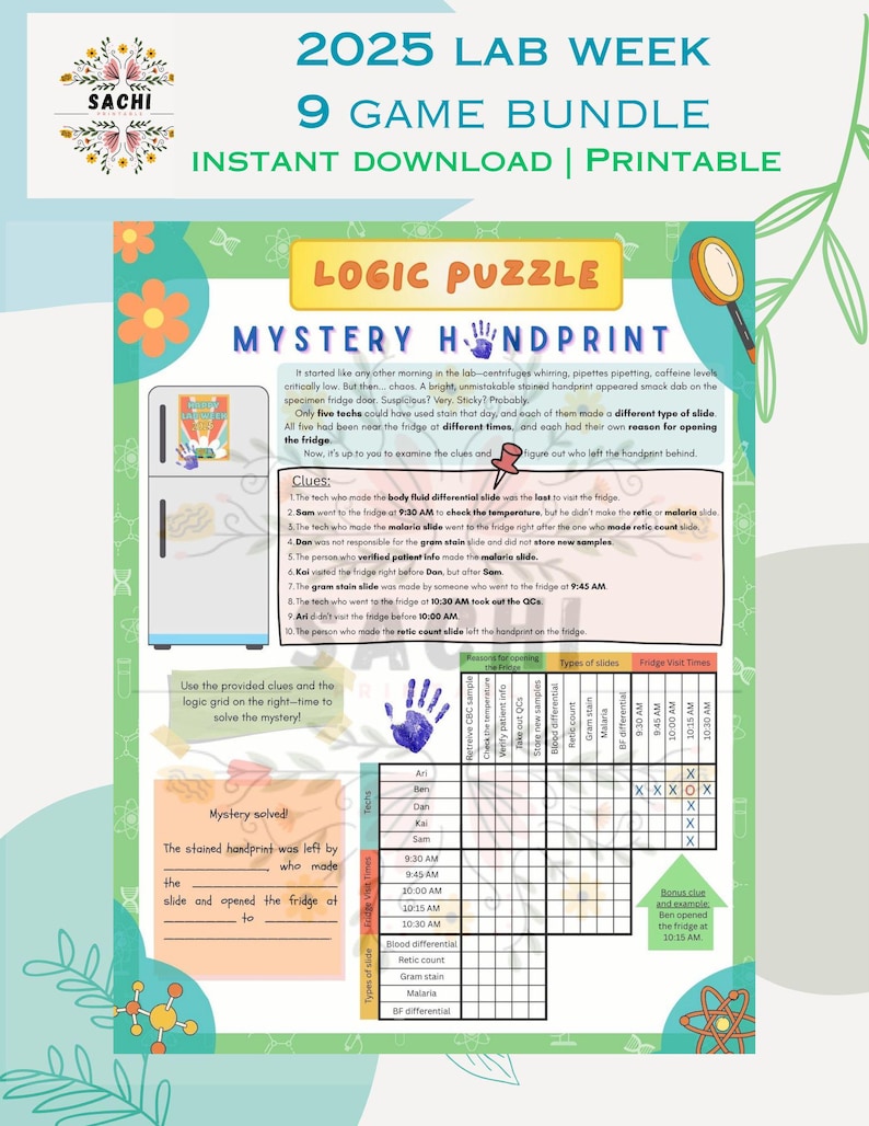 Printable 9 Lab Week Games Bundle | 2025 Mystery Machine of Diagnostics ...