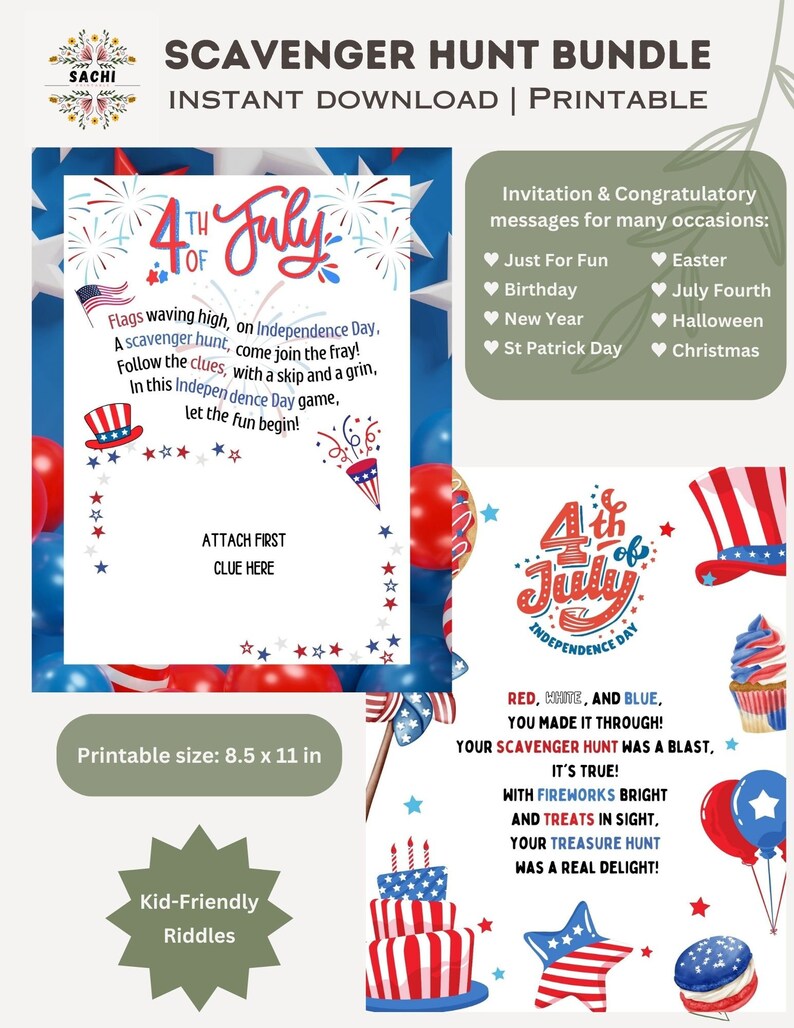 Kids Scavenger Hunt - 34 Indoor & Outdoor Clue Cards Plus 8 Occation ...