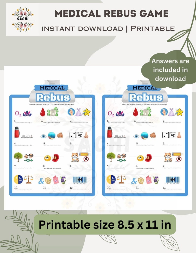 Printable Medical REBUS Game | Nurse Week Puzzles | Healthcare Week ...