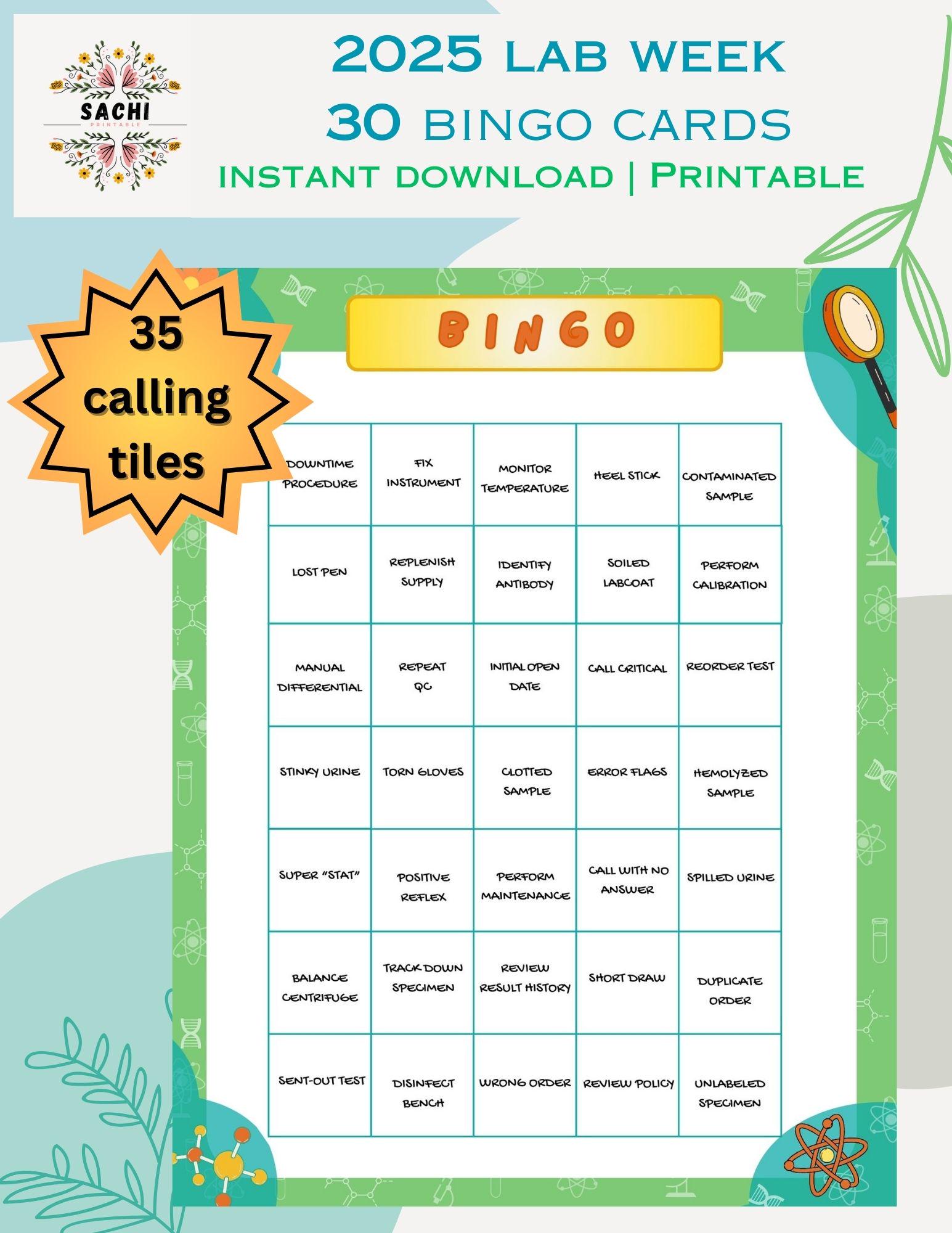 Printable 2025 Lab Week Bingo Game | Medical Laboratory Games | Lab ...