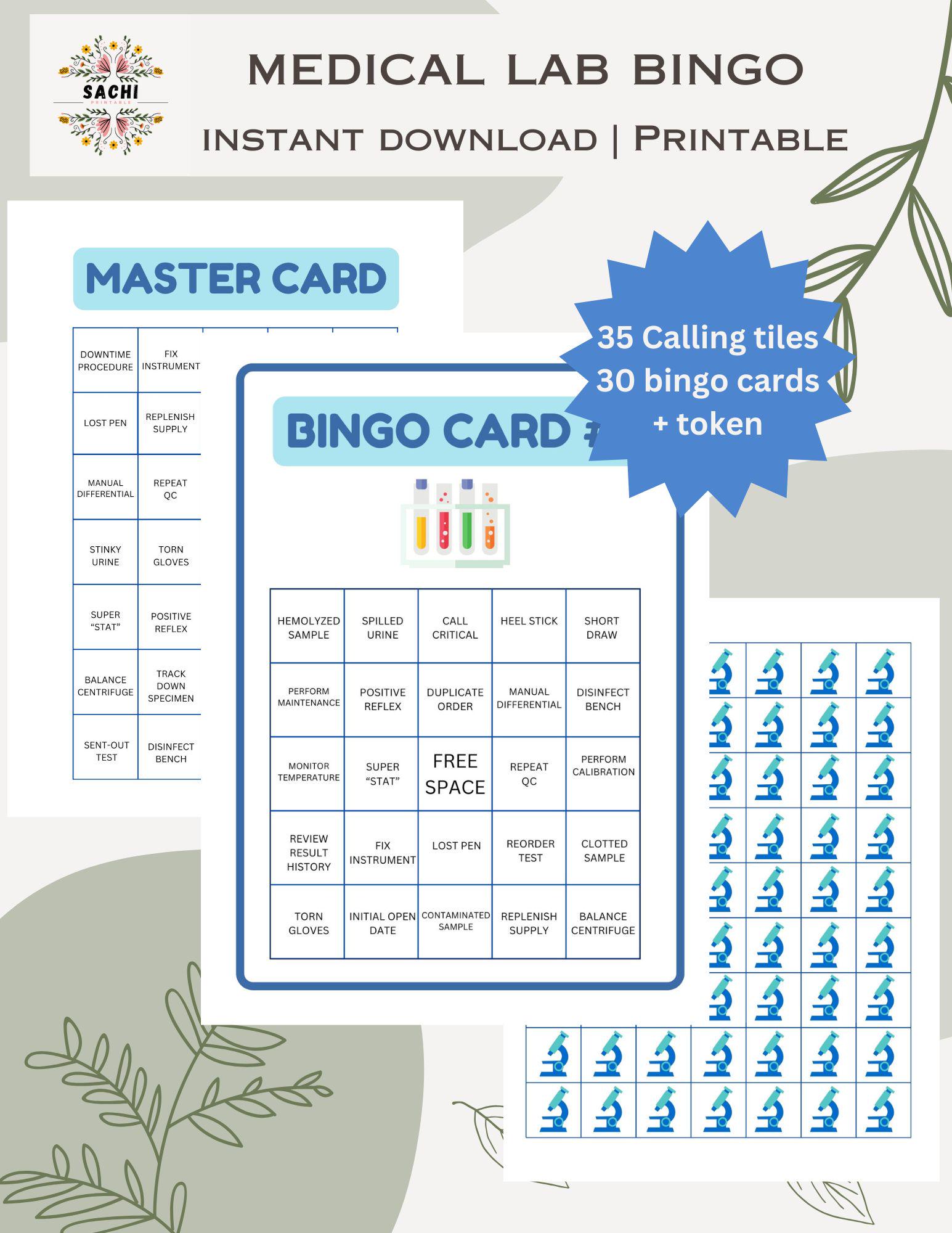 Printable Lab Week Bingo Game | 30 Bingo Cards | Medical Laboratory ...