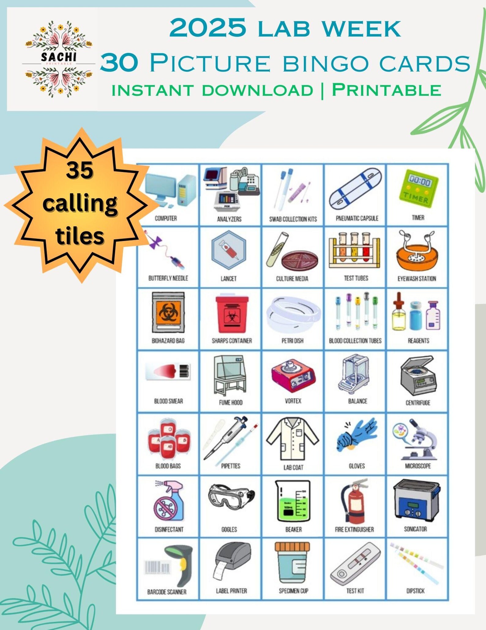 Printable 30 Lab Week Picture Bingo Cards | Medical Laboratory Games ...