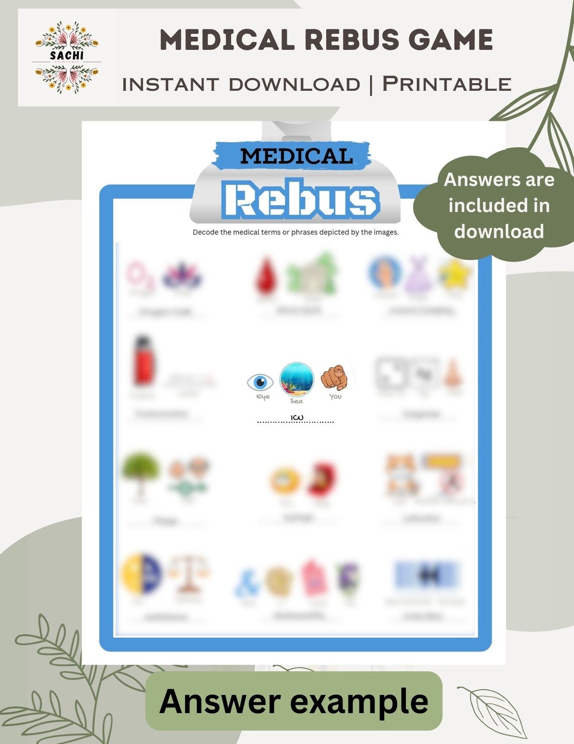 Printable Medical REBUS Game | Nurse Week Puzzles | Healthcare Week ...