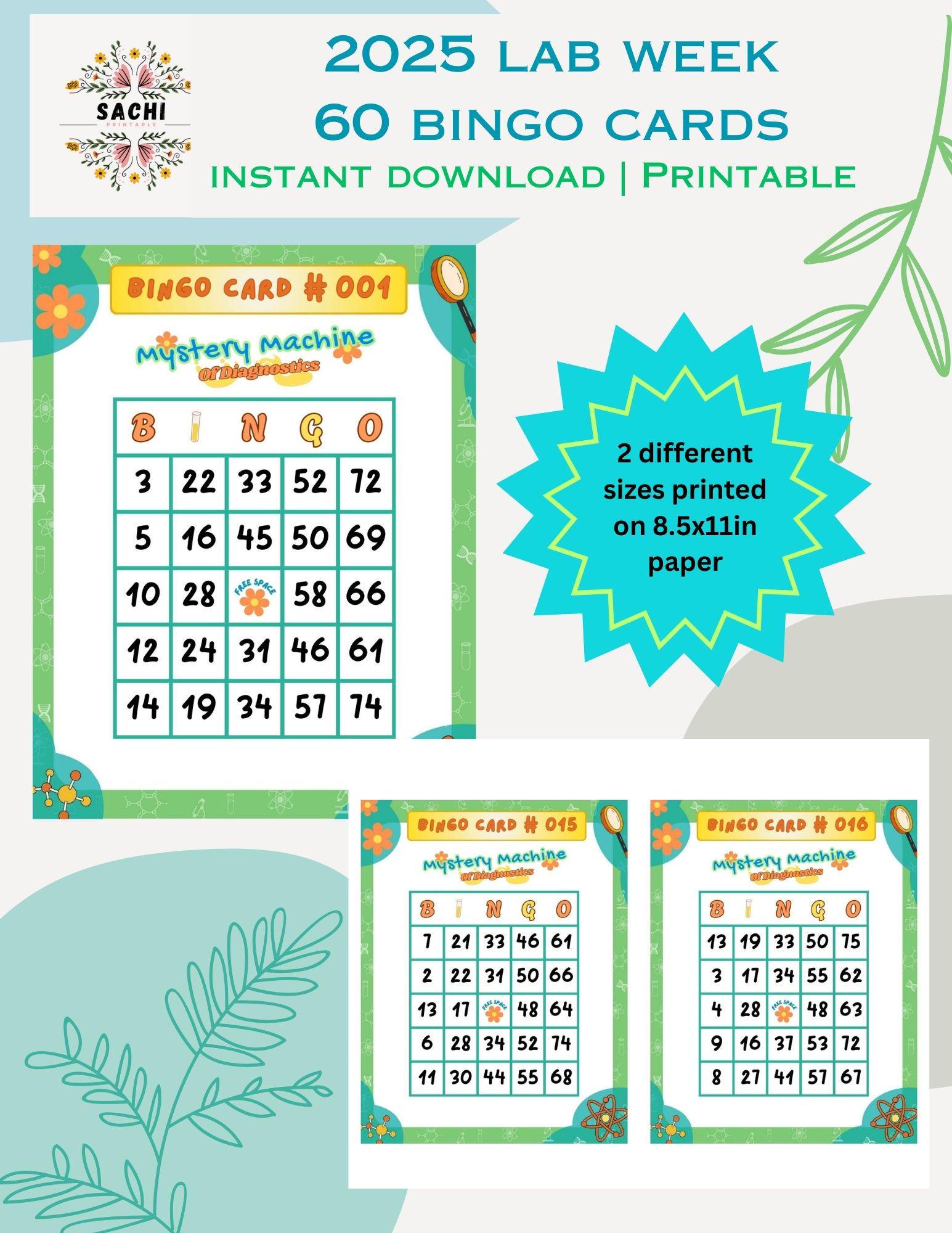 Printable 60 Bingo Cards Lab Week | Mystery Machine of Diagnostics ...