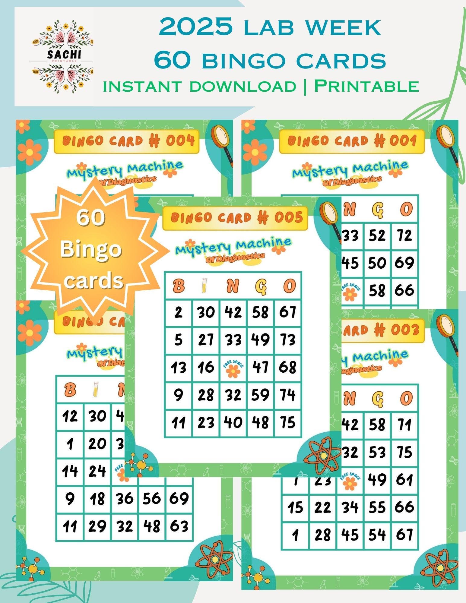 Printable 60 Bingo Cards Lab Week | Mystery Machine of Diagnostics ...