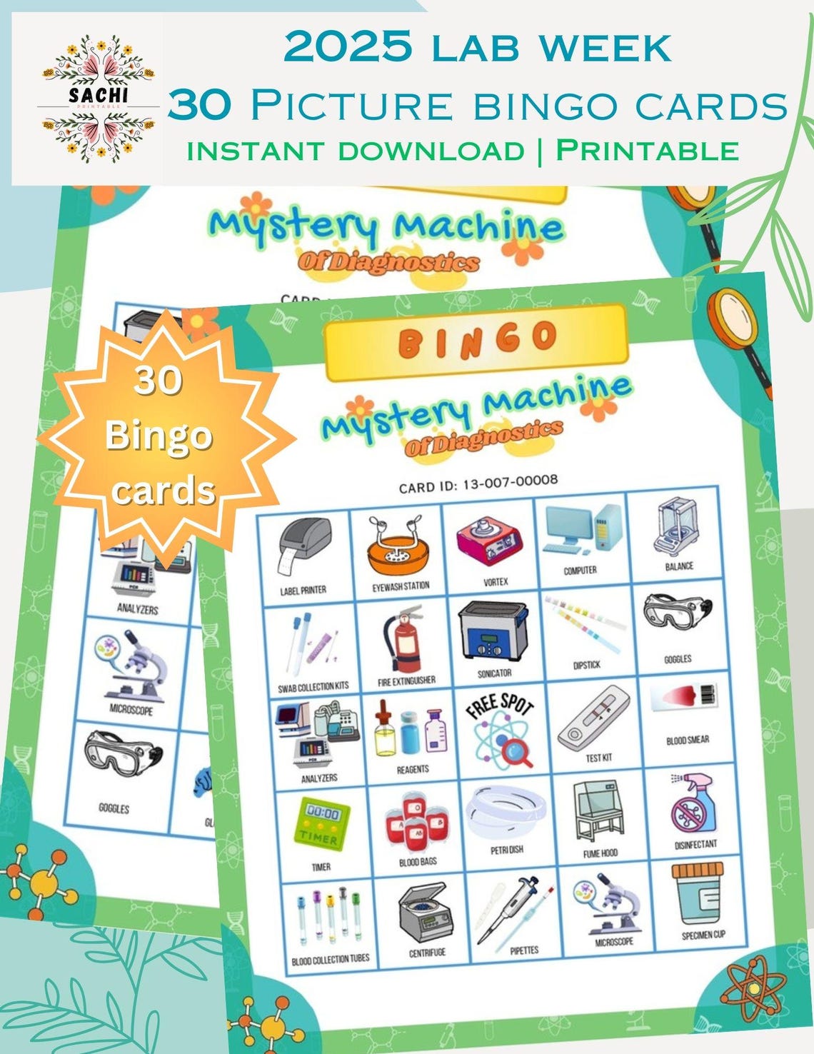 Printable 30 Lab Week Picture Bingo Cards | Medical Laboratory Games ...