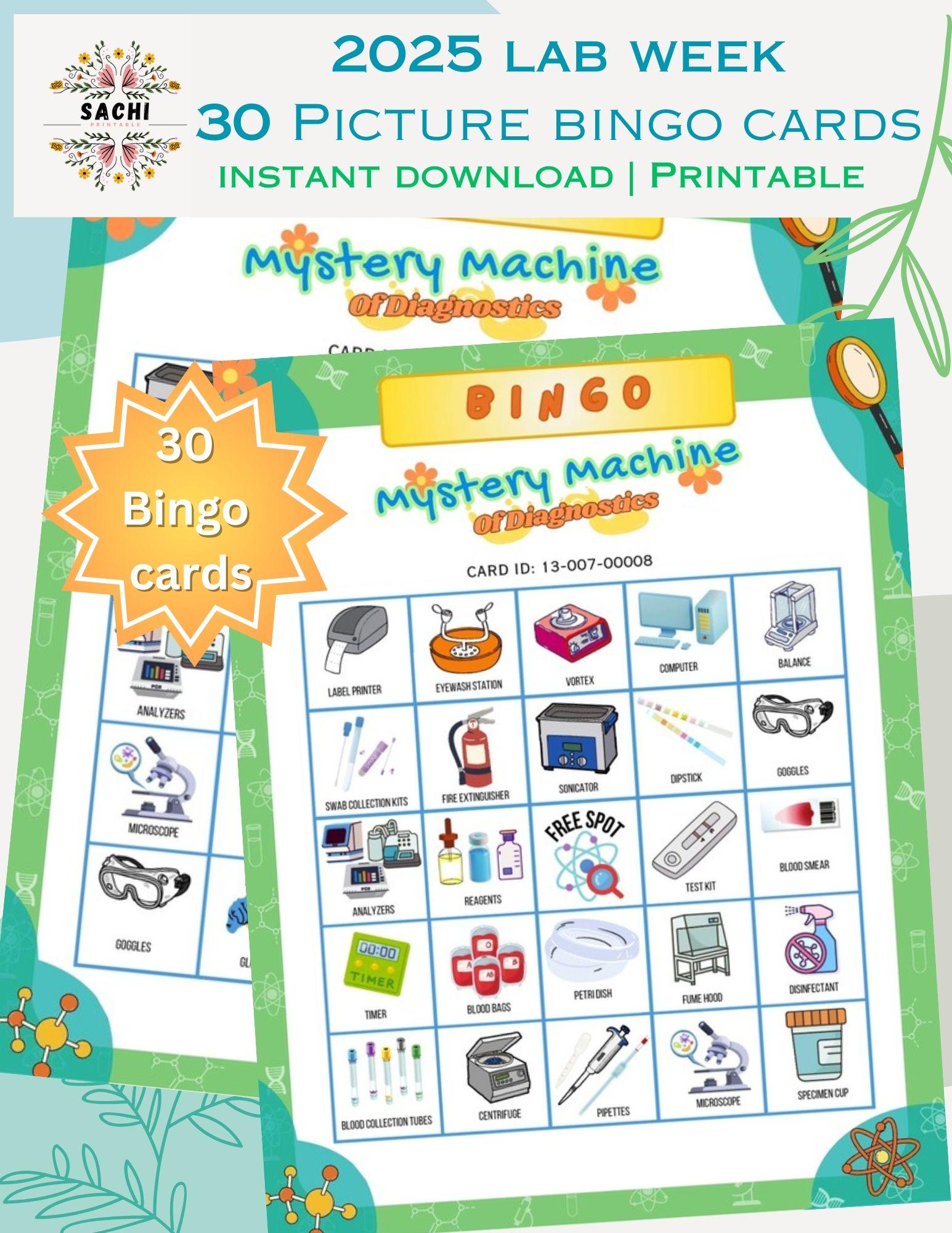 Printable 30 Lab Week Picture Bingo Cards | Medical Laboratory Games ...