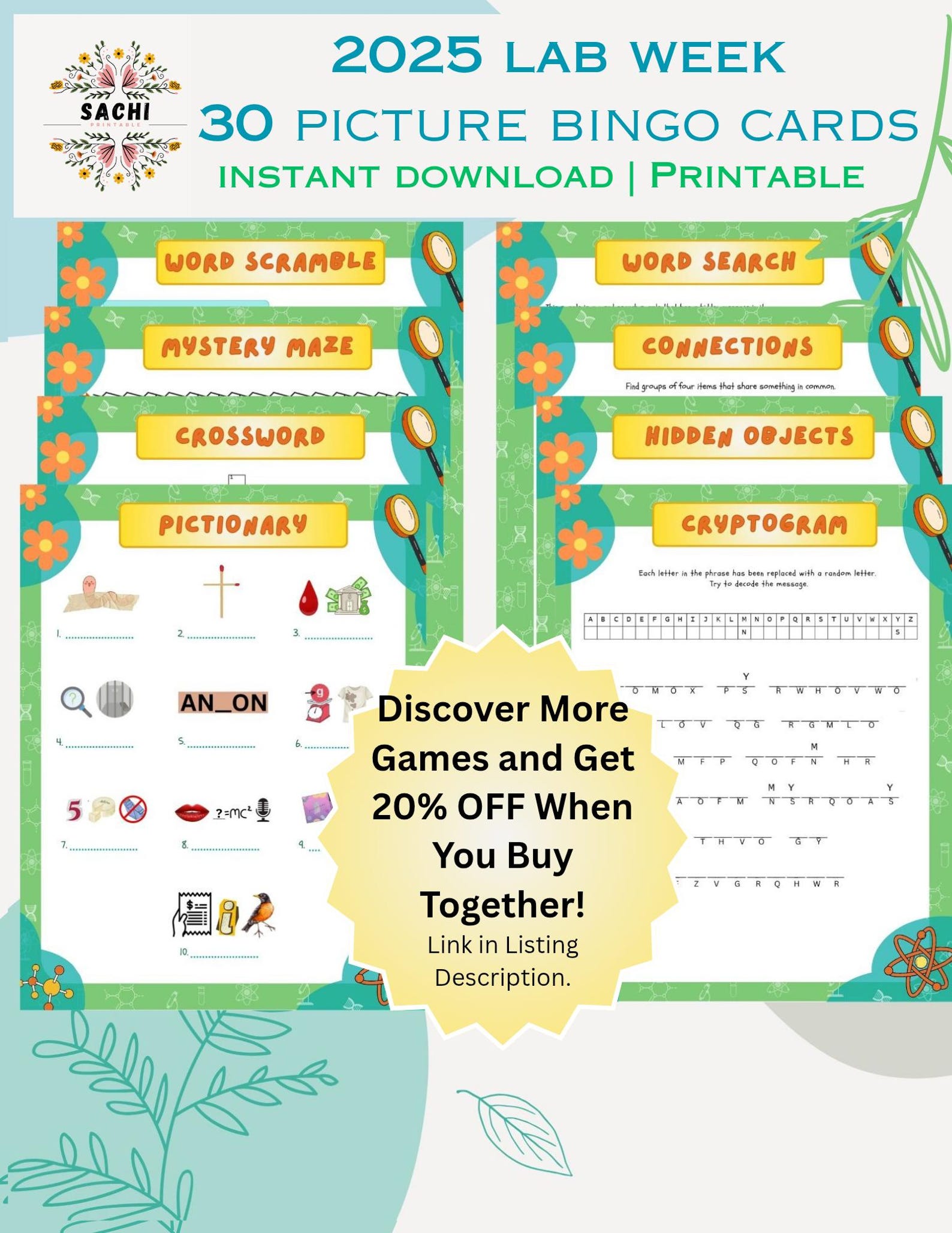 Printable 30 Lab Week Picture Bingo Cards | Medical Laboratory Games ...