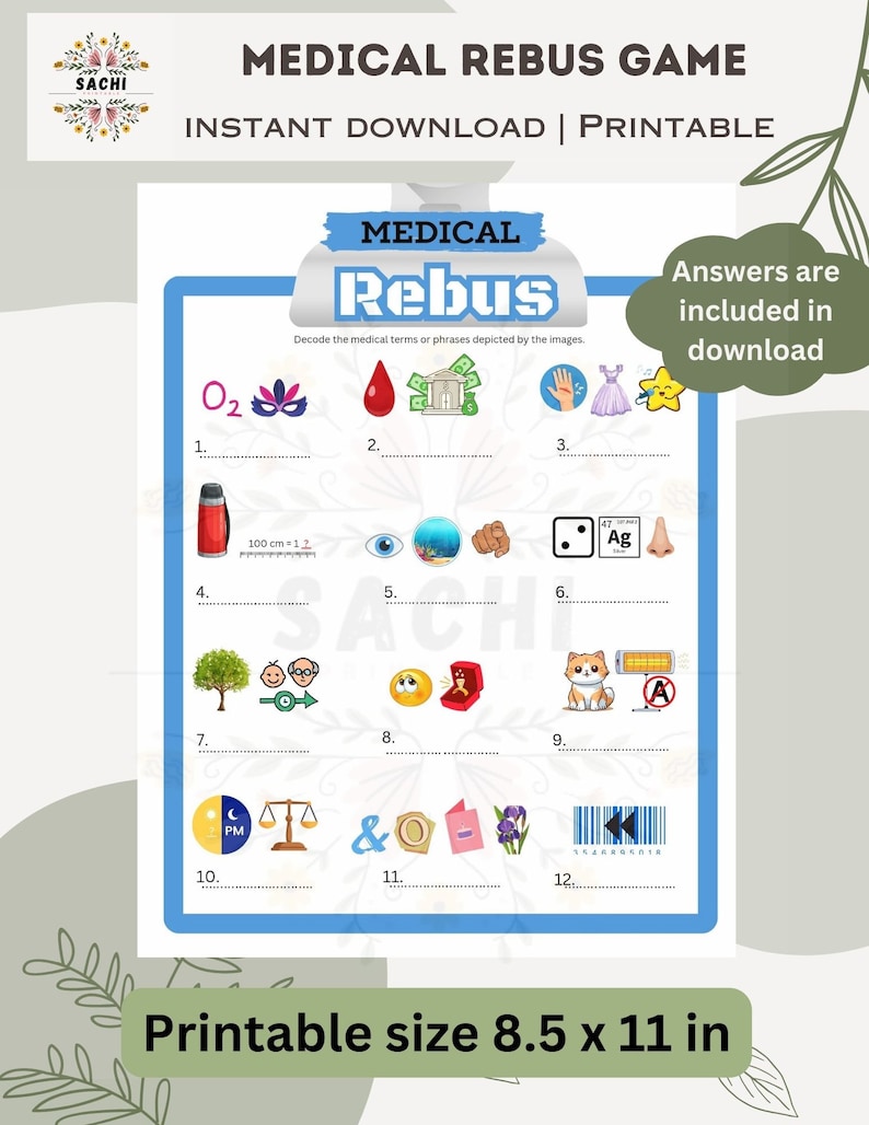 Printable Medical REBUS Game | Nurse Week Puzzles | Healthcare Week ...