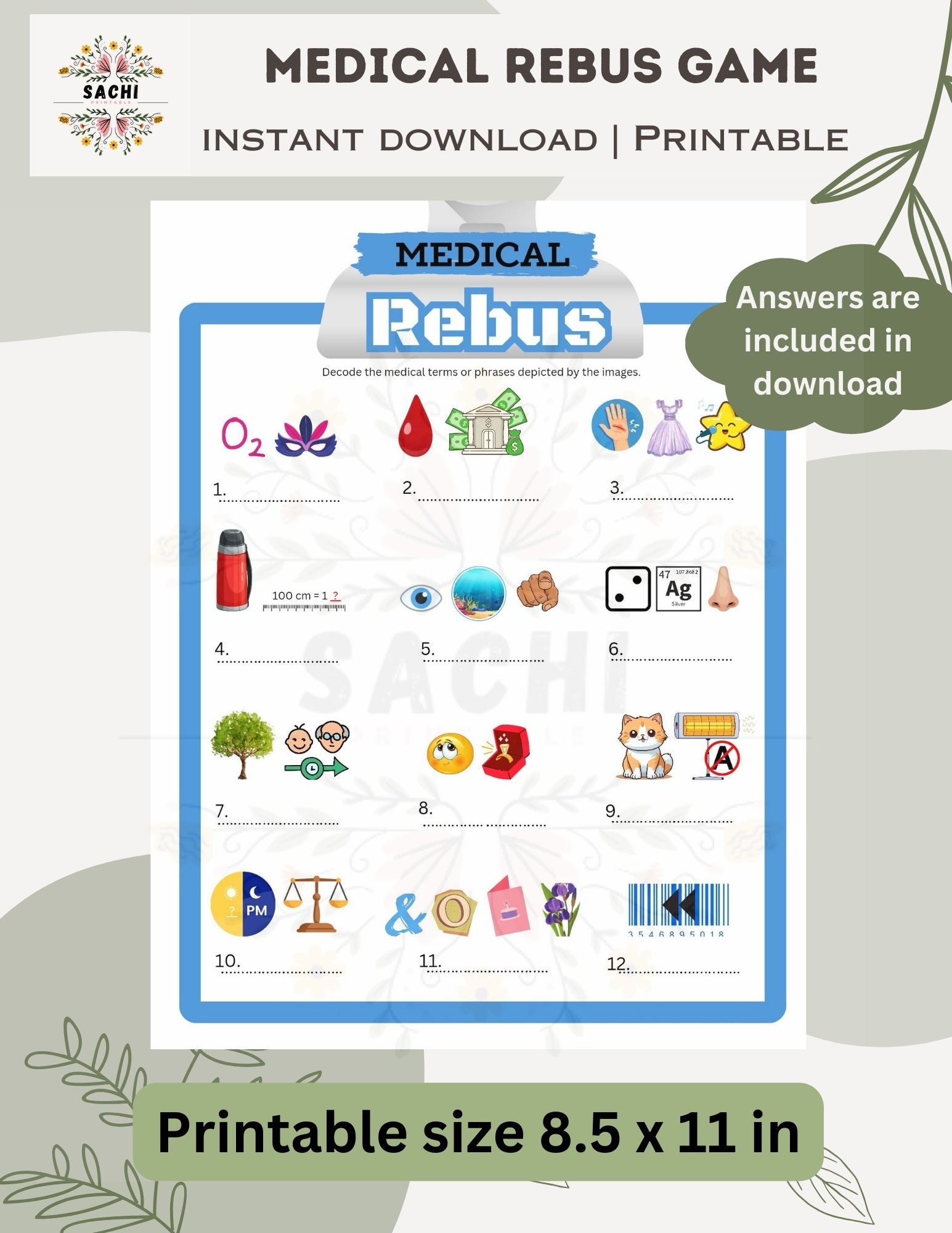 Printable Medical REBUS Game | Nurse Week Puzzles | Healthcare Week ...