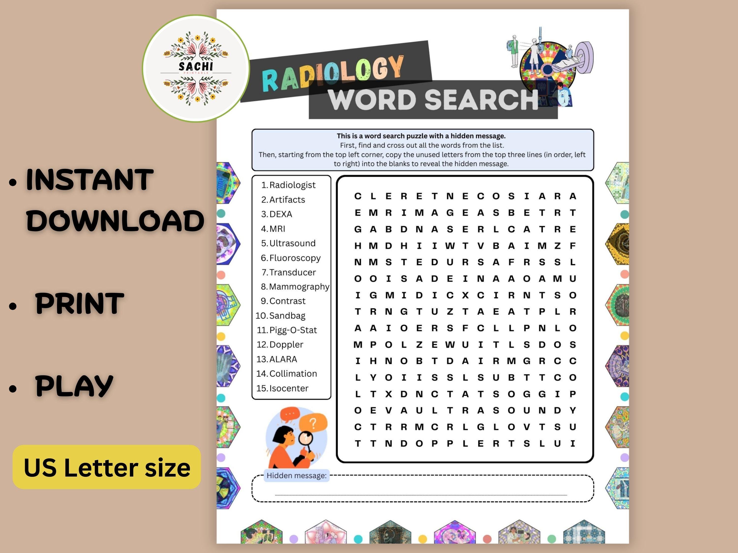 Printable Radiology Word Search | 2025 the Kaleidoscope of Radiologic ...