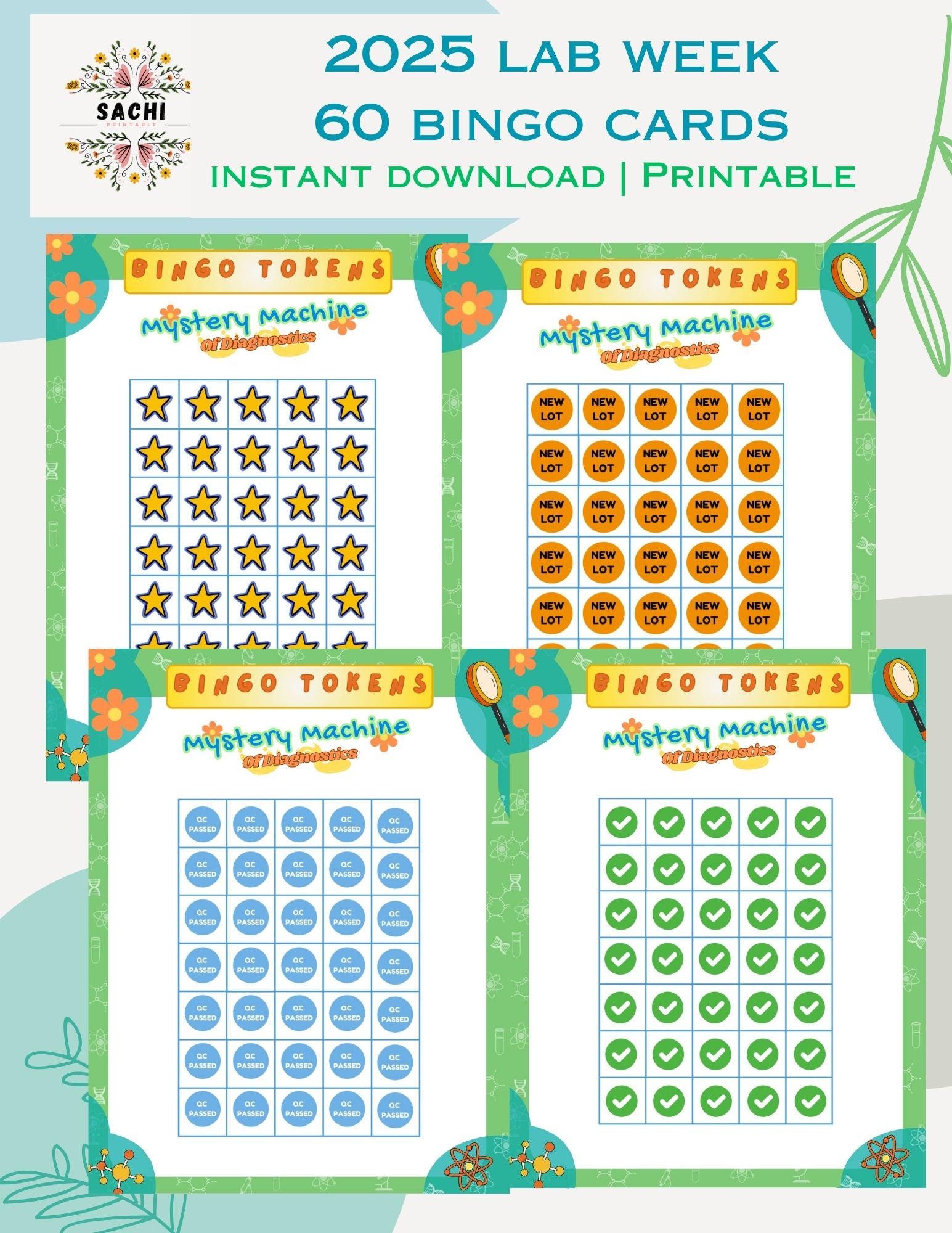Printable 60 Bingo Cards Lab Week | Mystery Machine of Diagnostics ...