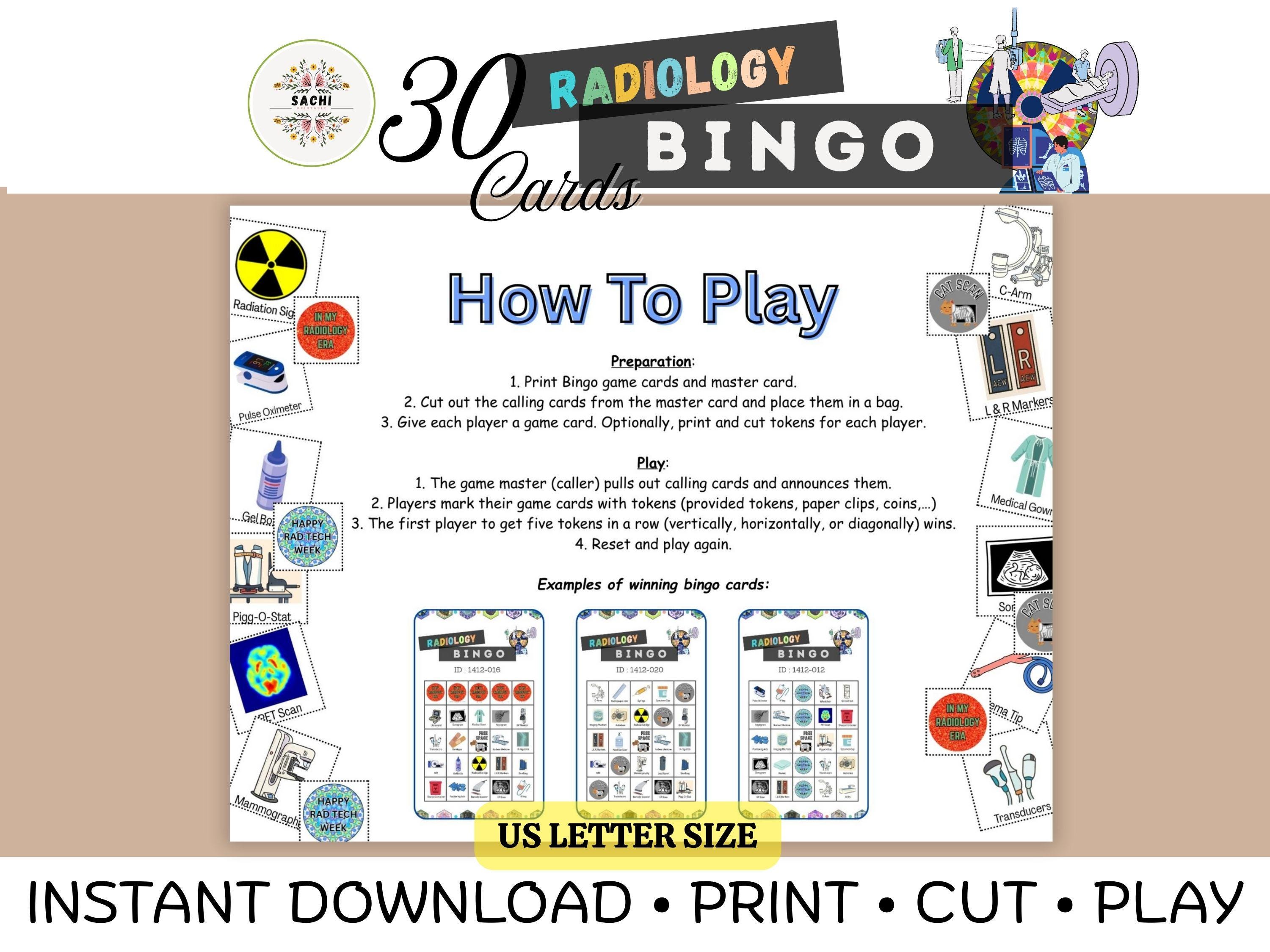 Radiology Bingo Printable | 30 Unique Cards | Illustrated Radiology ...