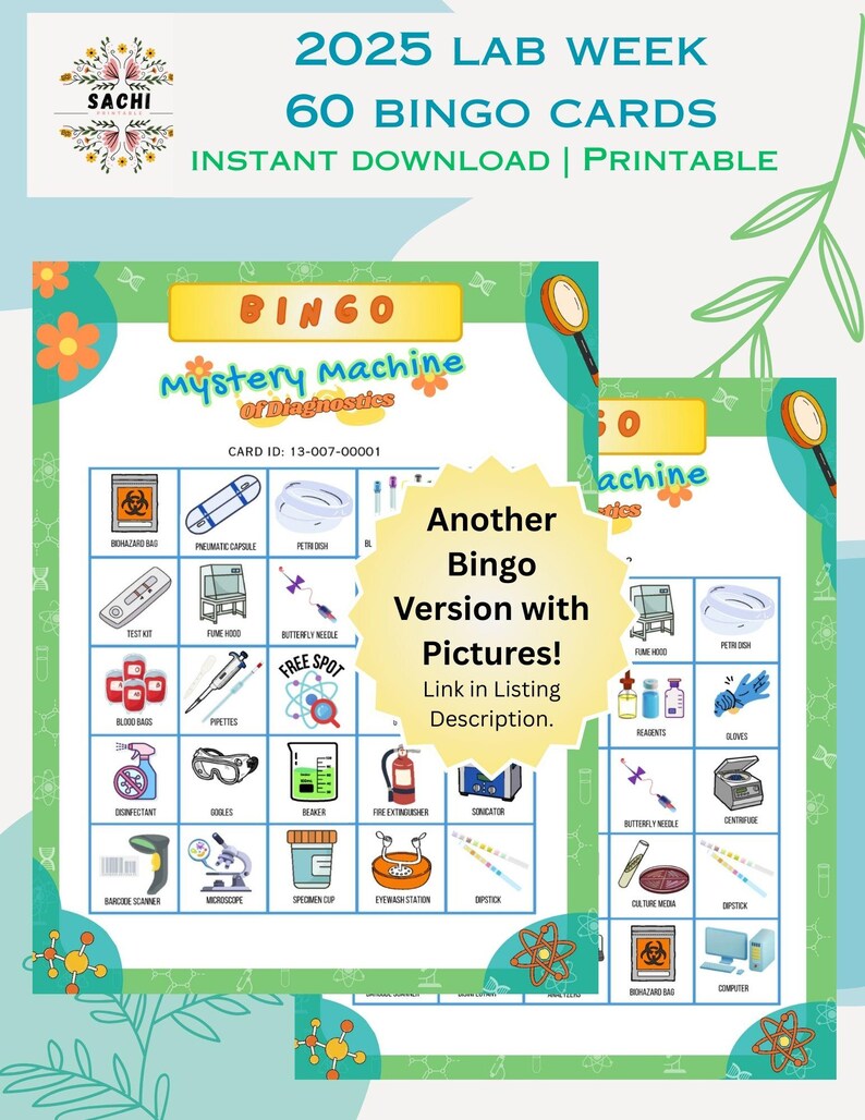 Printable 60 Bingo Cards Lab Week | Mystery Machine of Diagnostics ...