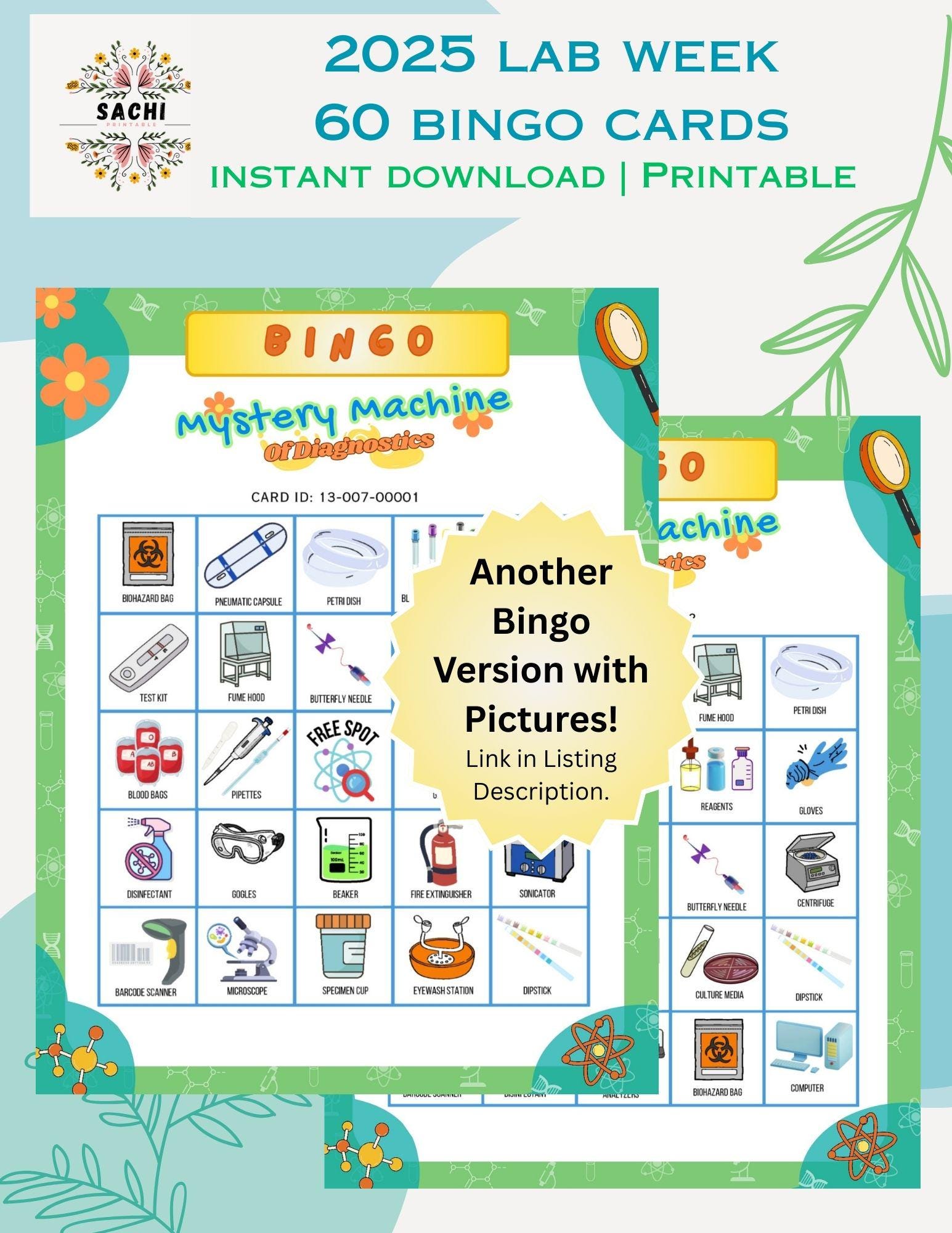 Printable 60 Bingo Cards Lab Week | Mystery Machine of Diagnostics ...
