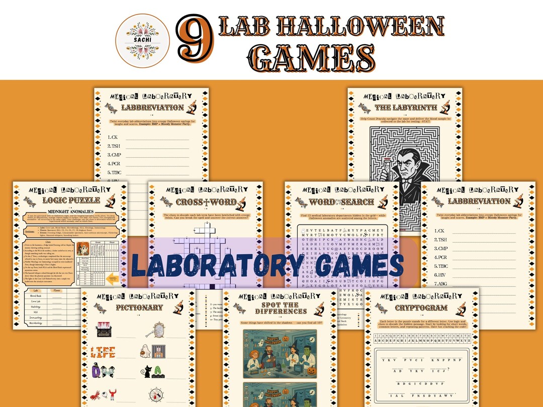 Printable 9 Lab Halloween Games Bundle | Medical Laboratory Halloween ...