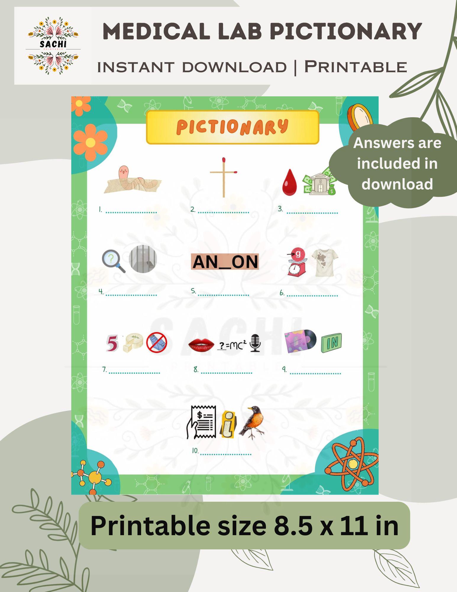 Printable Medical Lab Pictionary Game: Lab Week Activities (PDF) - Etsy