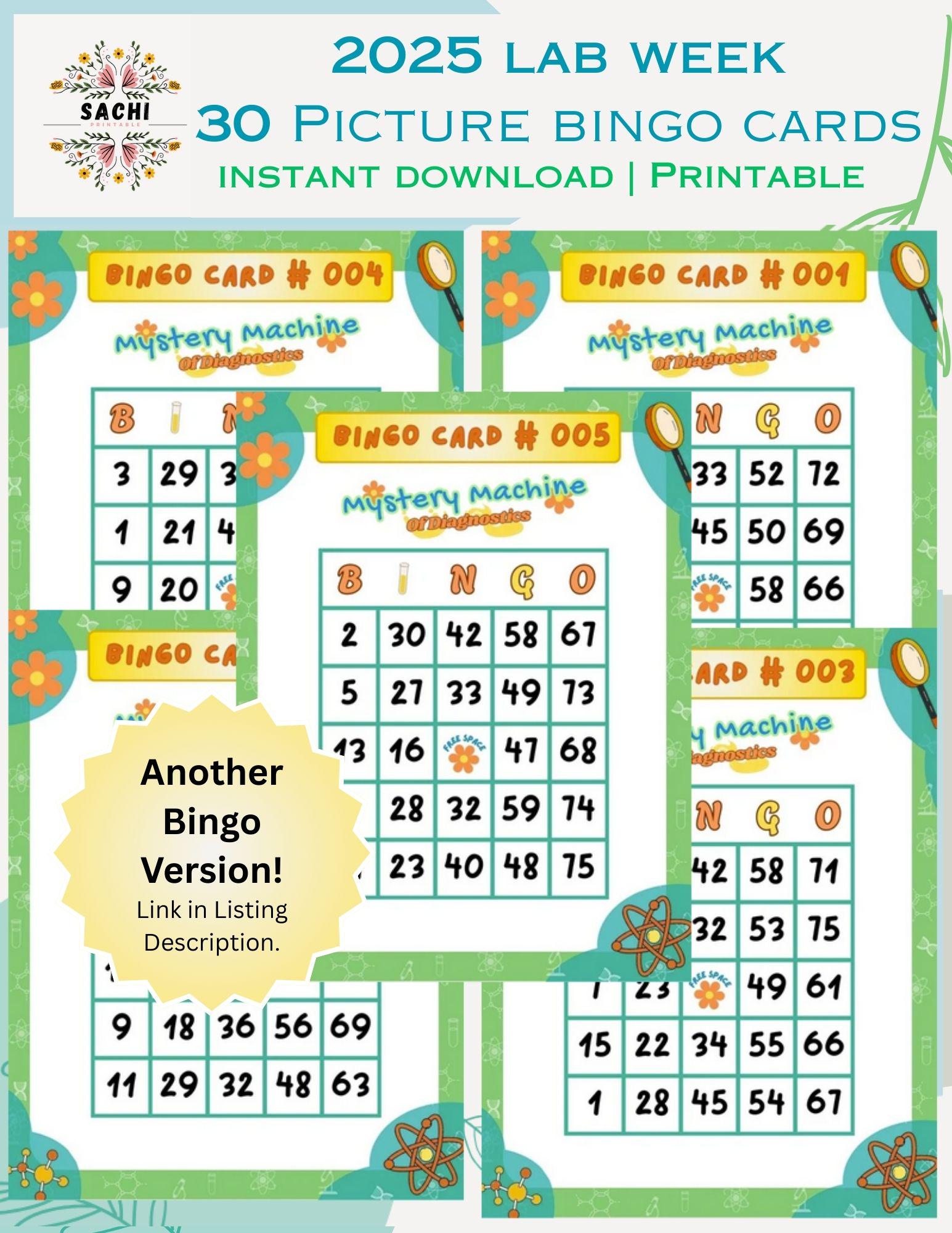 Printable 30 Lab Week Picture Bingo Cards | Medical Laboratory Games ...