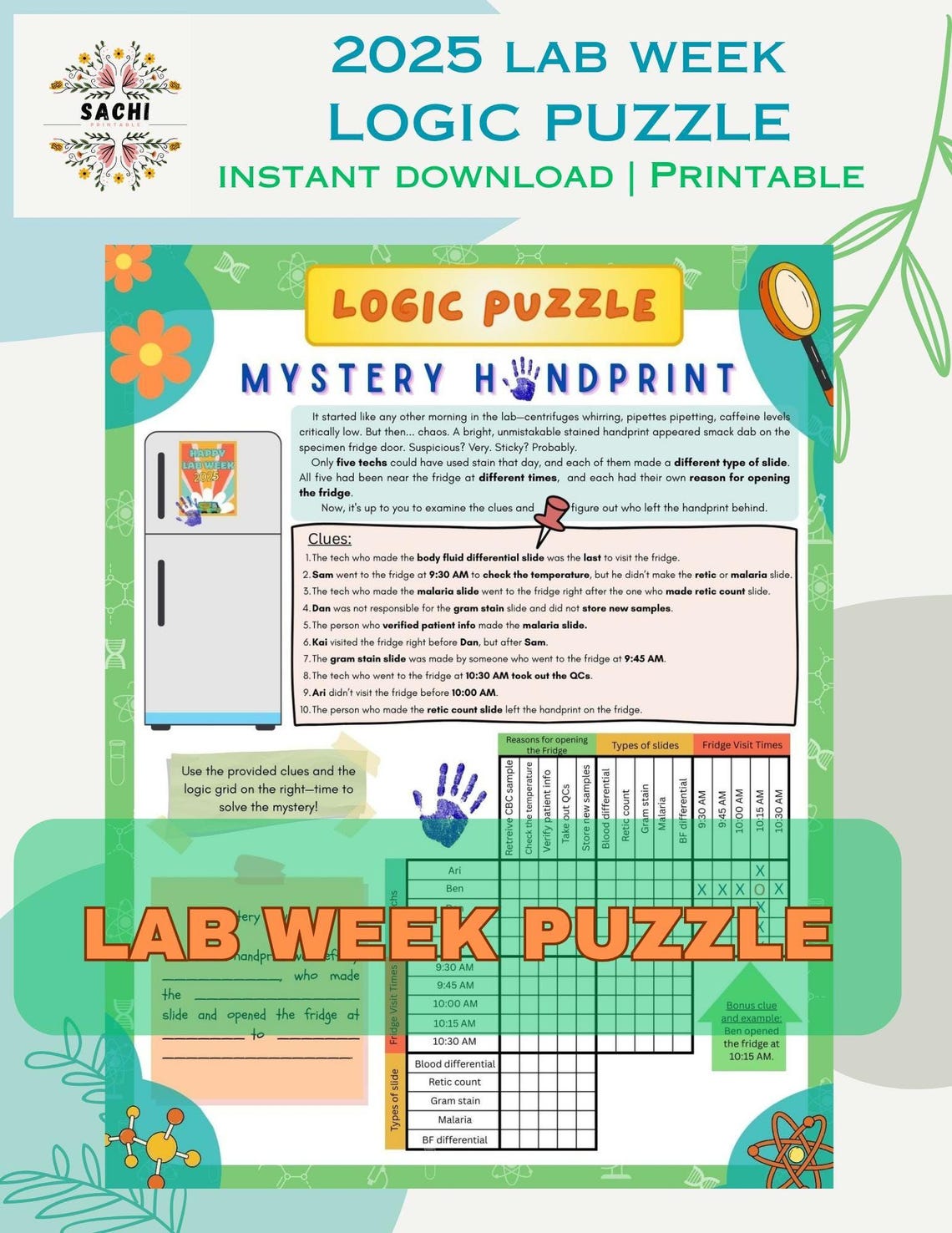 Printable Lab Week Logic Puzzle | 2025 Mystery Machine of Diagnostics ...