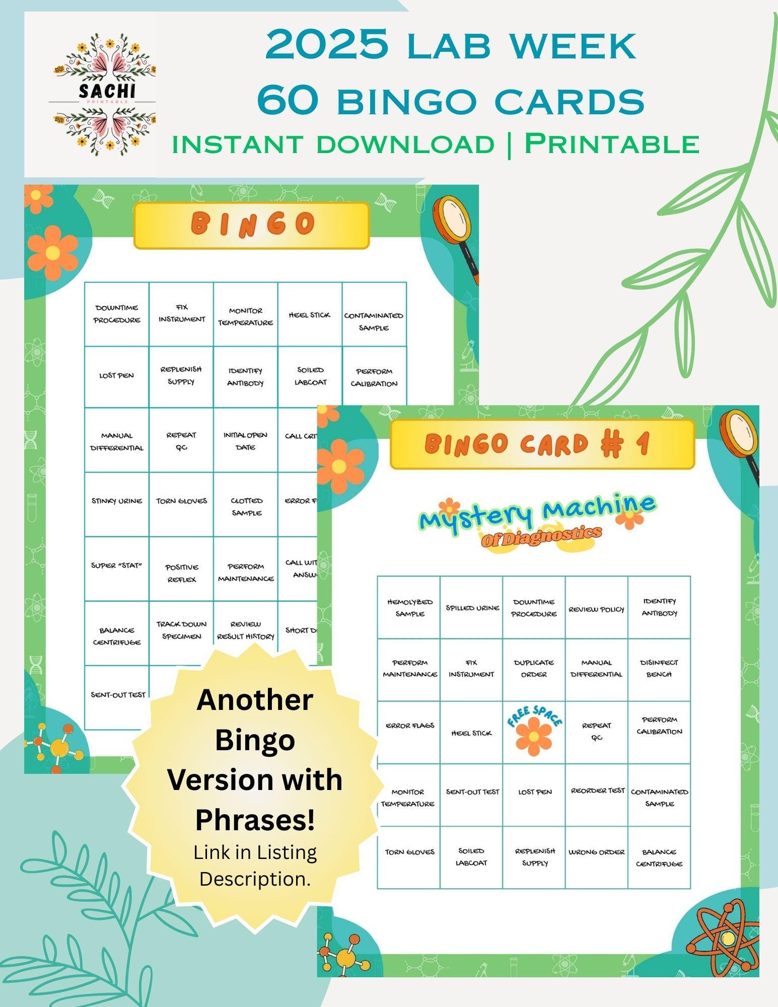 Printable 60 Bingo Cards Lab Week | Mystery Machine of Diagnostics ...