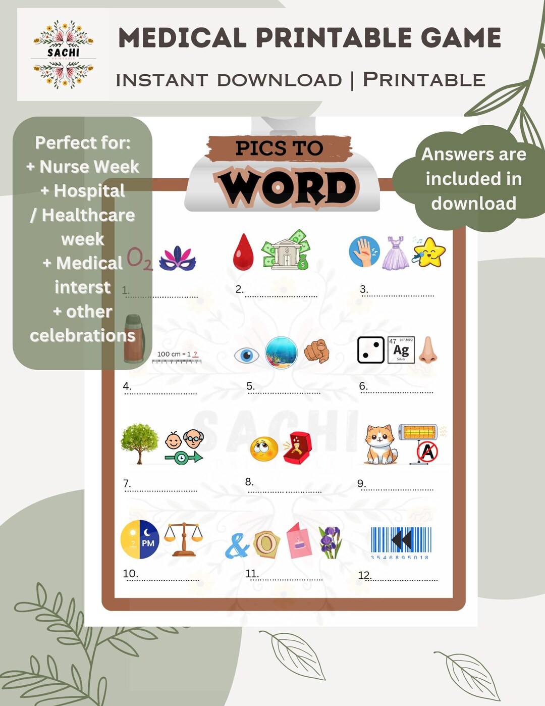 Printable Medical pics to Word Game Nurse Week Games Healthcare Week ...
