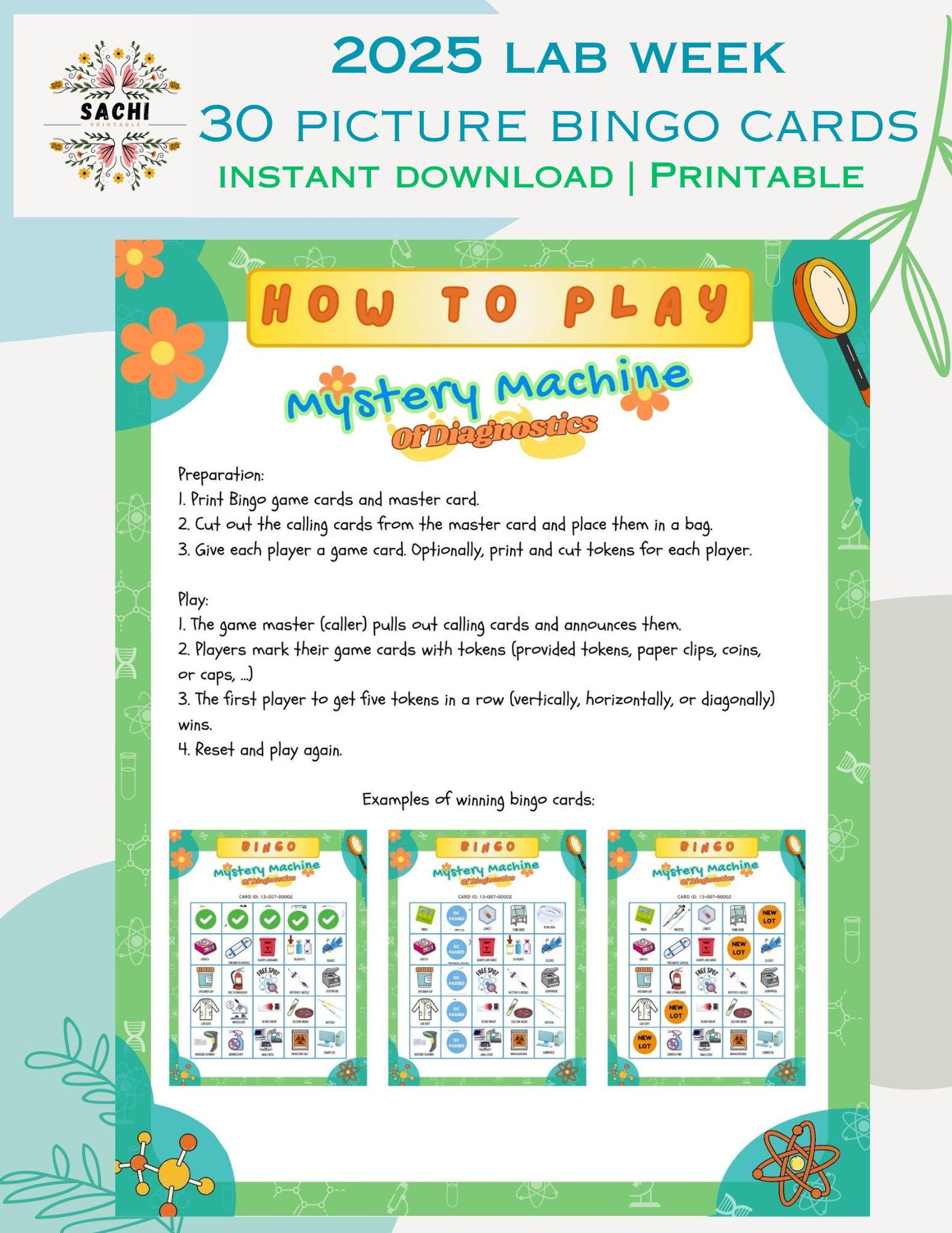 Printable 30 Lab Week Picture Bingo Cards | Medical Laboratory Games ...