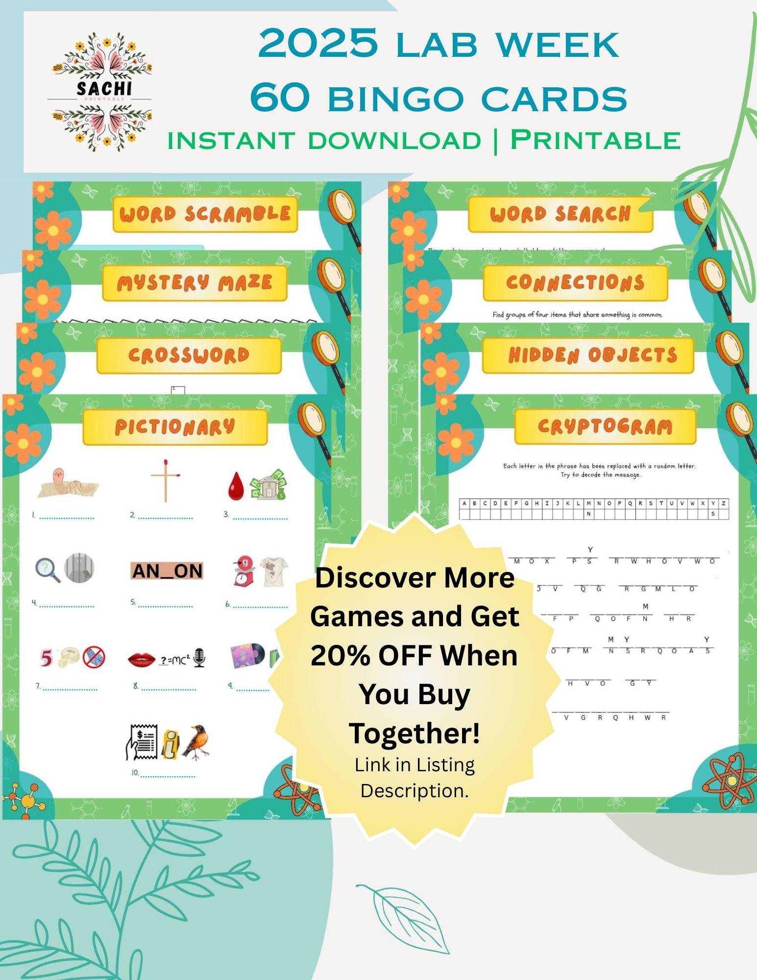 Printable 60 Bingo Cards Lab Week | Mystery Machine of Diagnostics ...