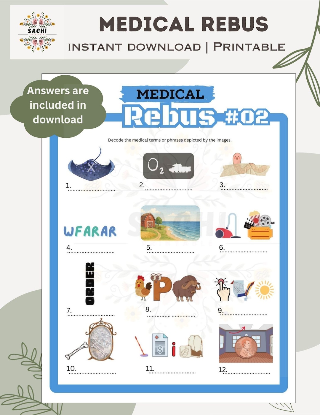 Printable Medical REBUS Game | Lab Week | Nurse Week | Healthcare Week ...