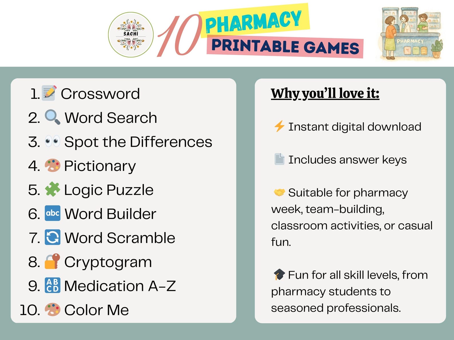 Printable 10 Pharmacy Game Bundle | Pharmacy Week 2025 Puzzles | Fun ...