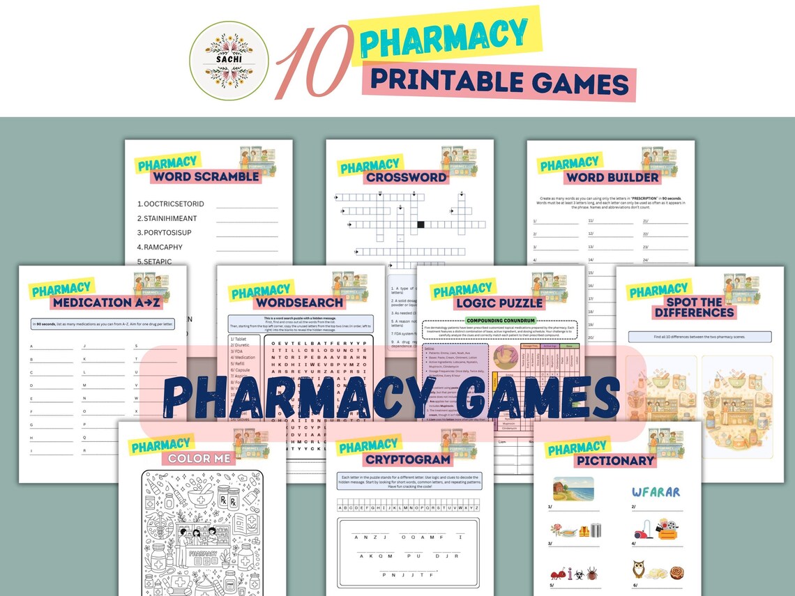 Printable 10 Pharmacy Game Bundle | Pharmacy Week 2025 Puzzles | Fun ...