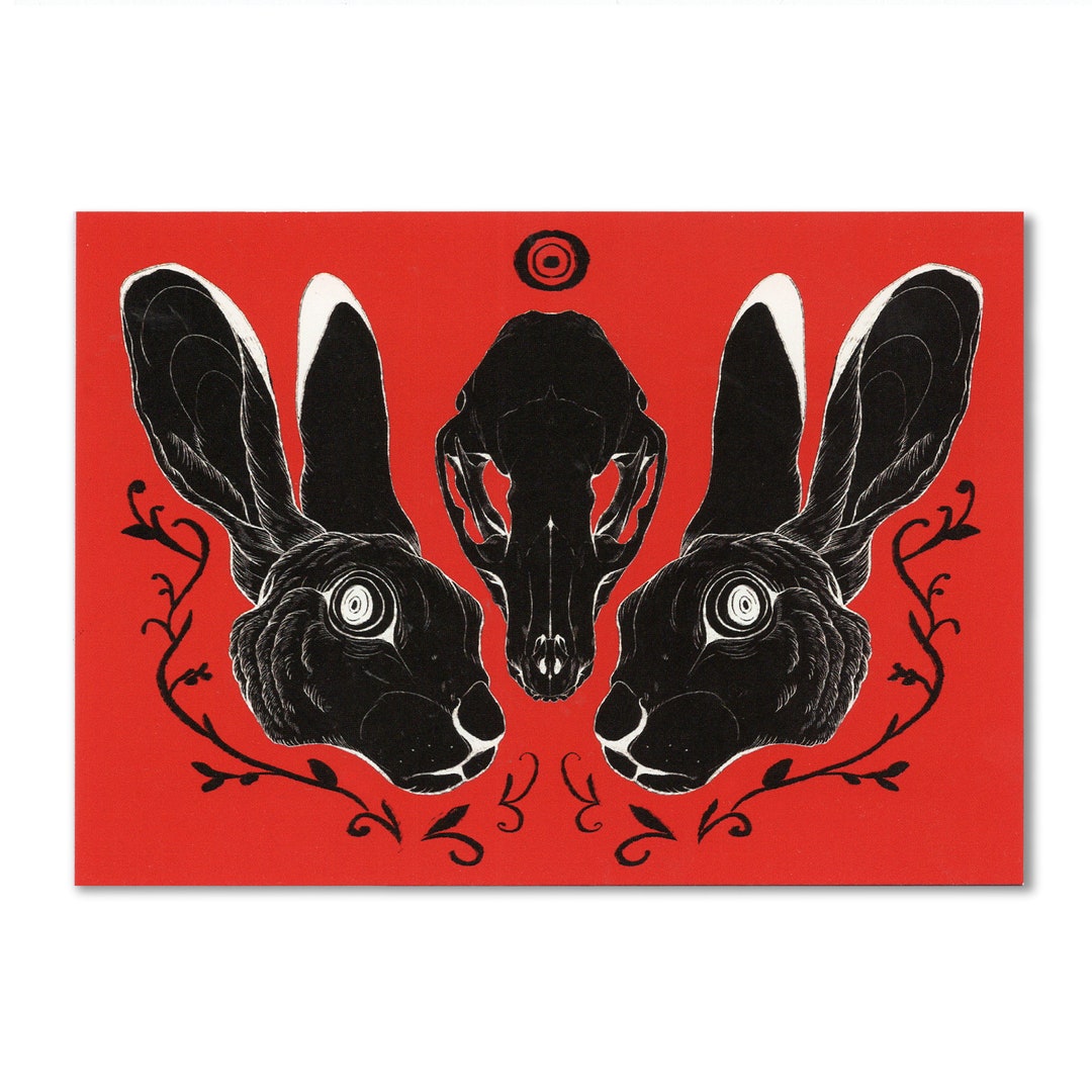 POSTCARD / PRINT (A6) - Fox Skull & Rabbit Heads (horror Themed ...