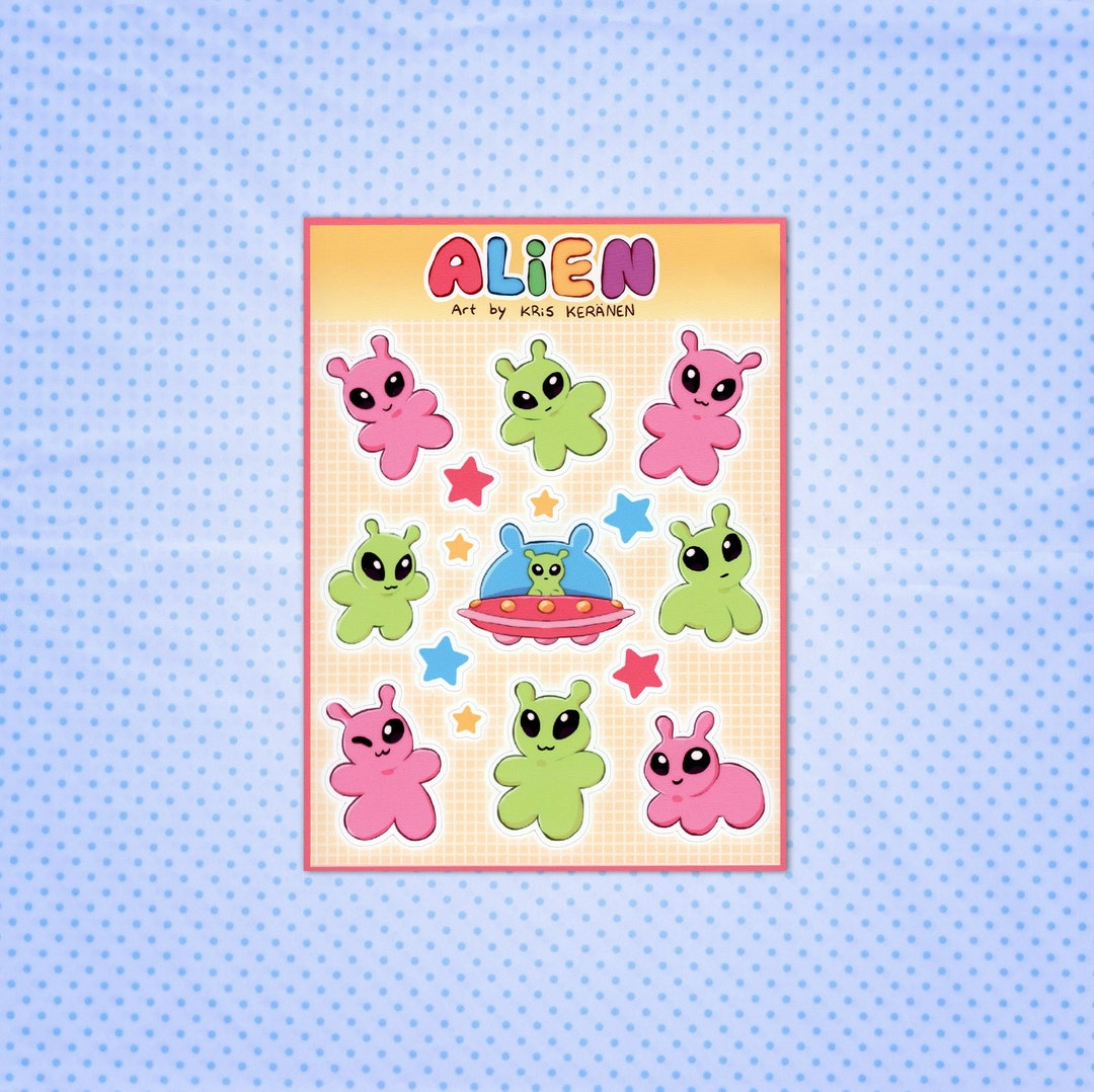 STICKER SHEET Alien matte Sticker, Cute Little Adorable Green and Pink ...