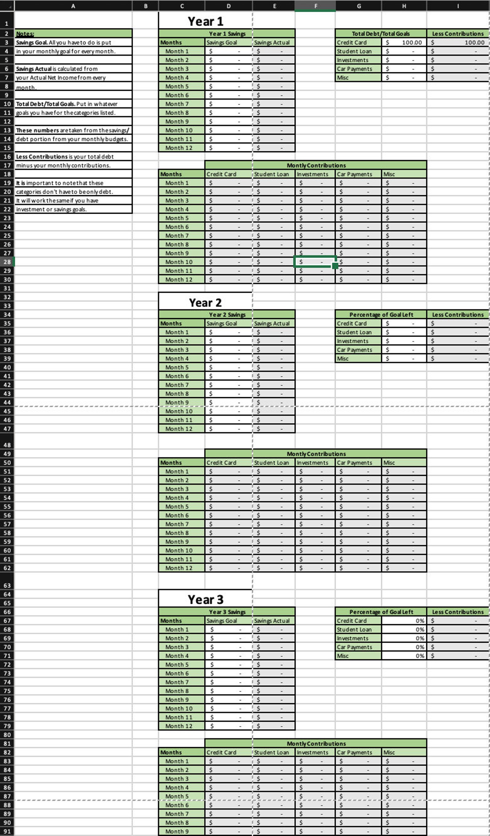 Simple Personal Budget Template - Etsy