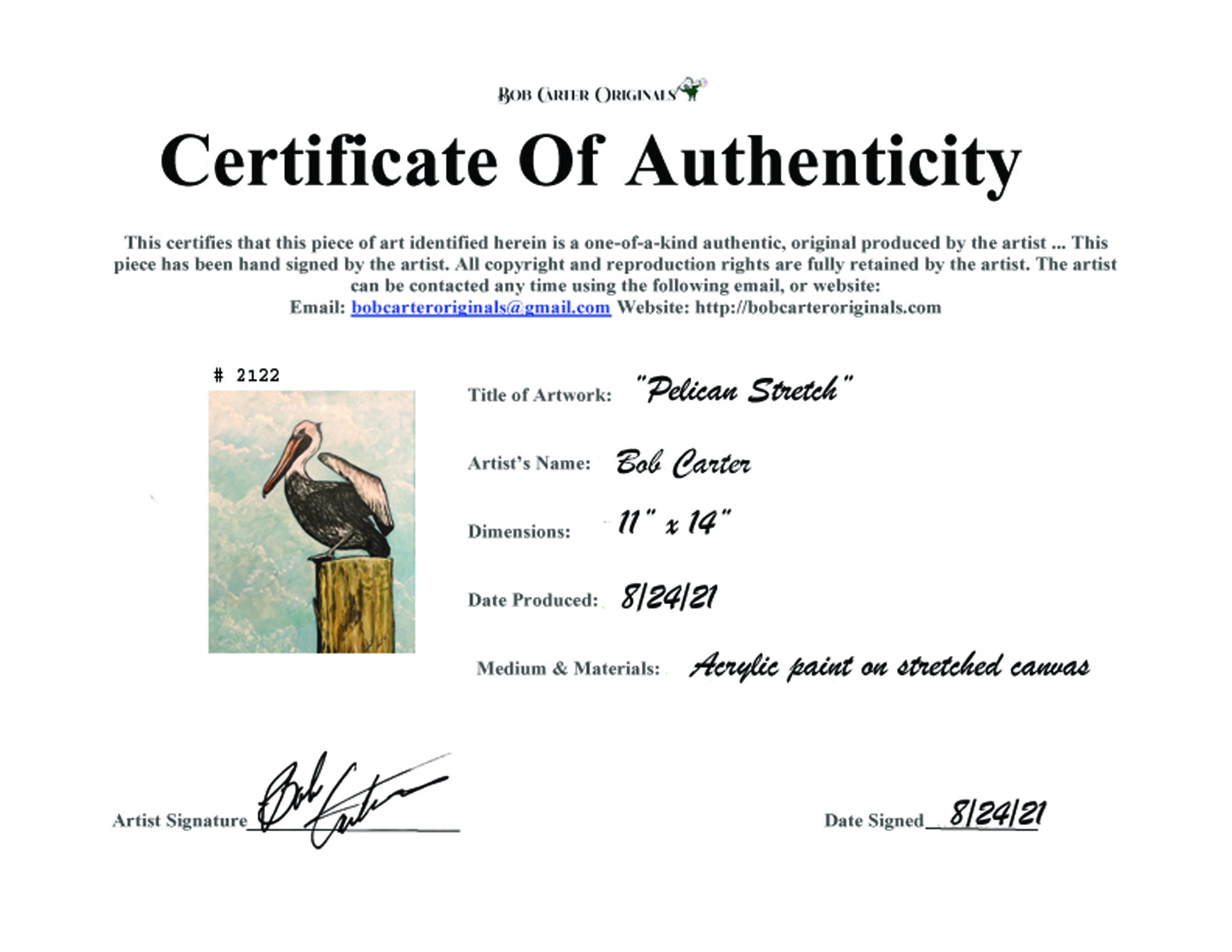 2122 "pelican Stretch" Hand Painted Acrylic Original by Bob Carter-free ...