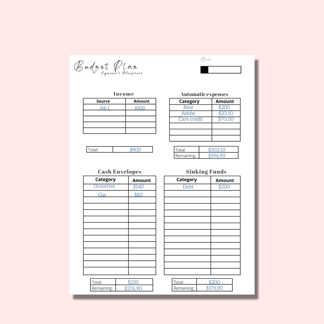 Printable Budget Plan Sheet! (cash Stuffing) - Etsy