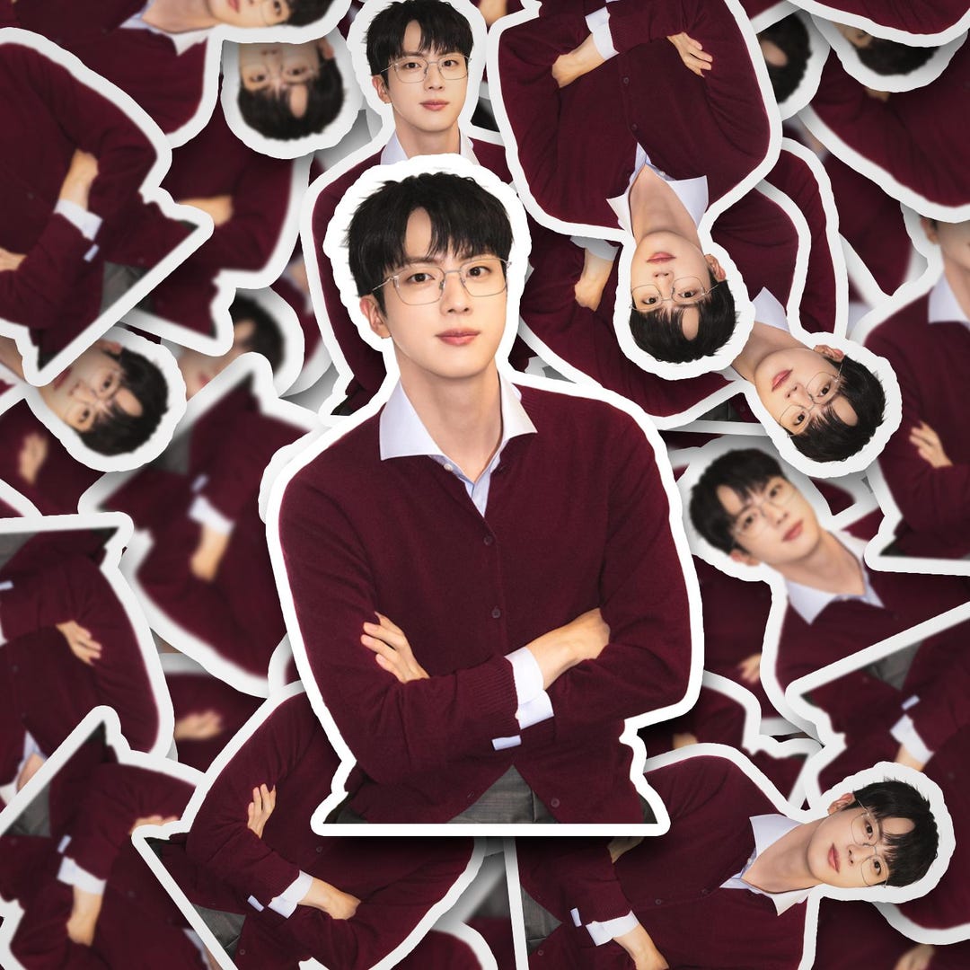 Jin Happy Red Sweater Glasses Sticker | Jin Stickers | Bangtan Sticker ...