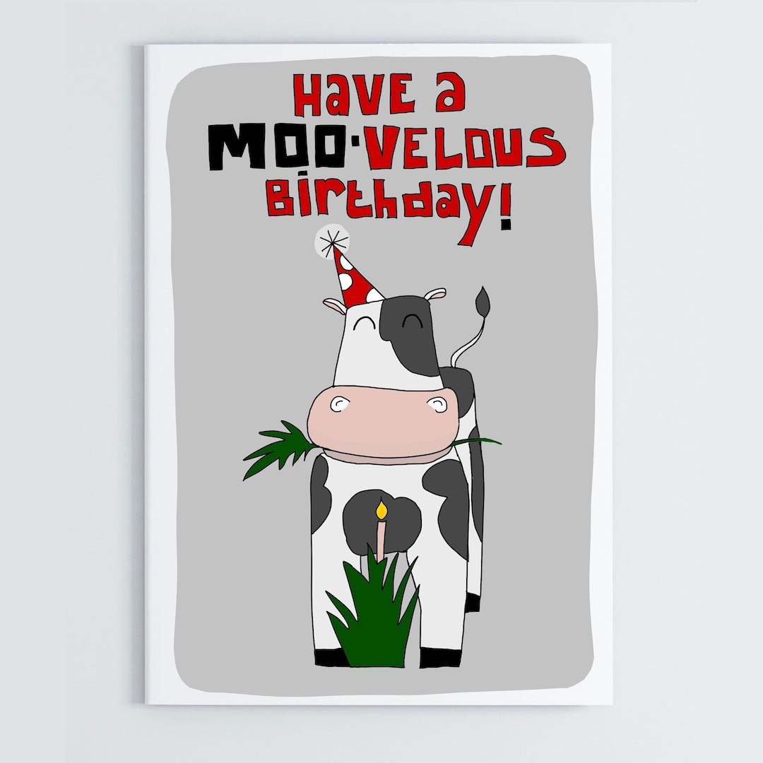 Have a Moo-velous Birthday Card Cow Pun Card Black and White Cow Card ...