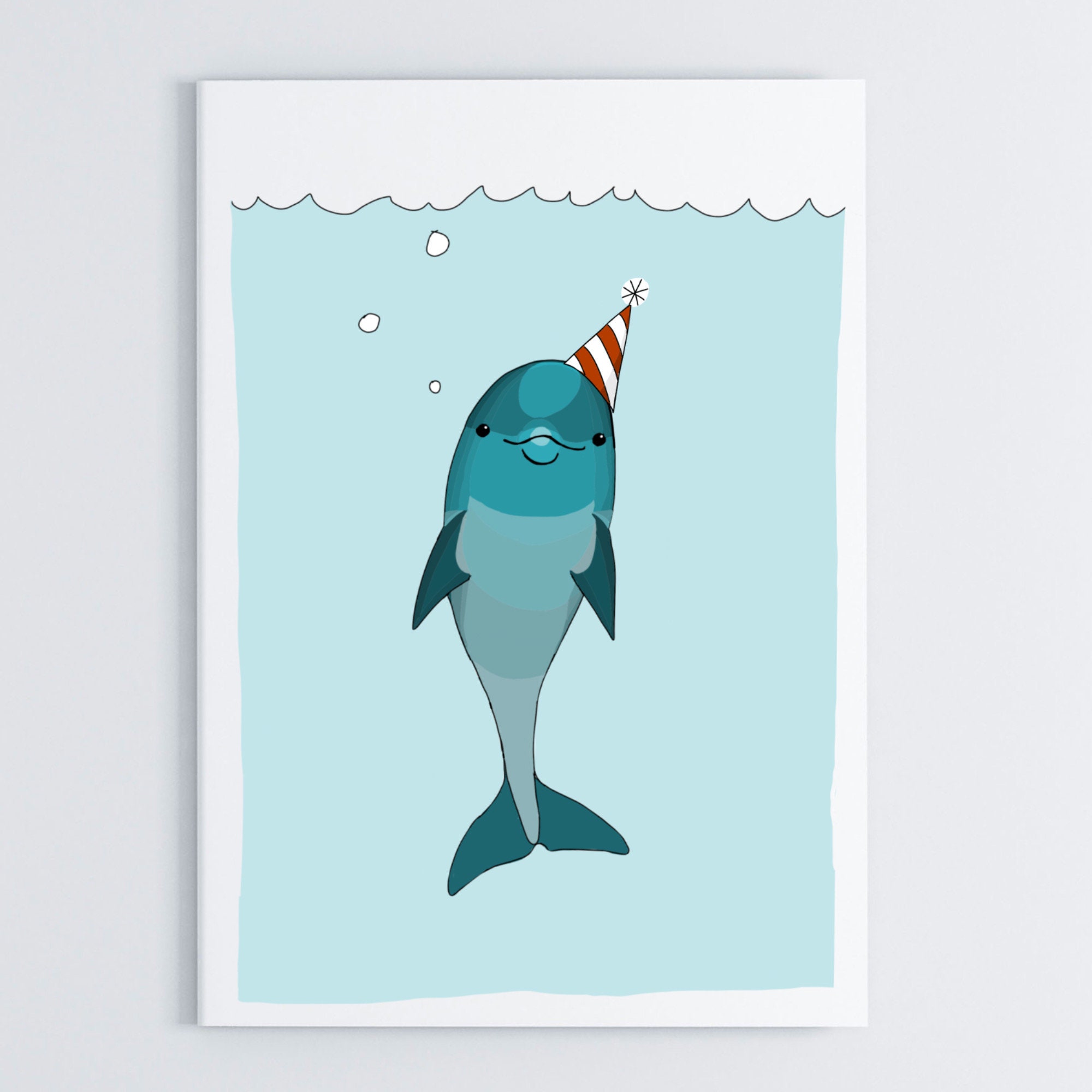 Dolphin Birthday Card Blue Dolphin Card Ocean Birthday Card Flipper ...