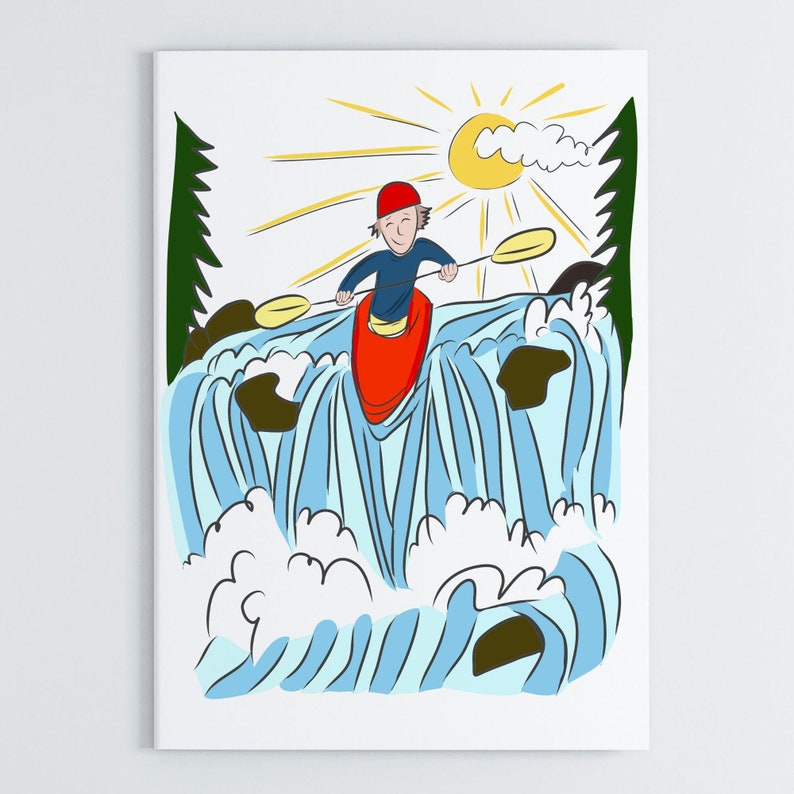 Kayak Waterfall Adventure Card Kayaking Card - Etsy