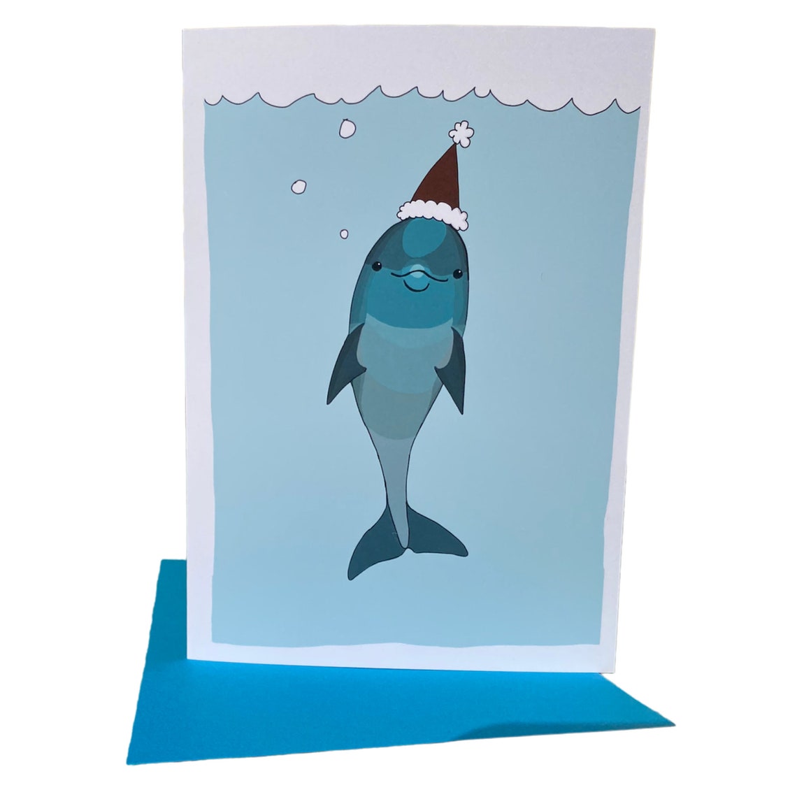 Christmas Dolphin Card Santa Hat Dolphin Card Porpoise Card Holiday ...