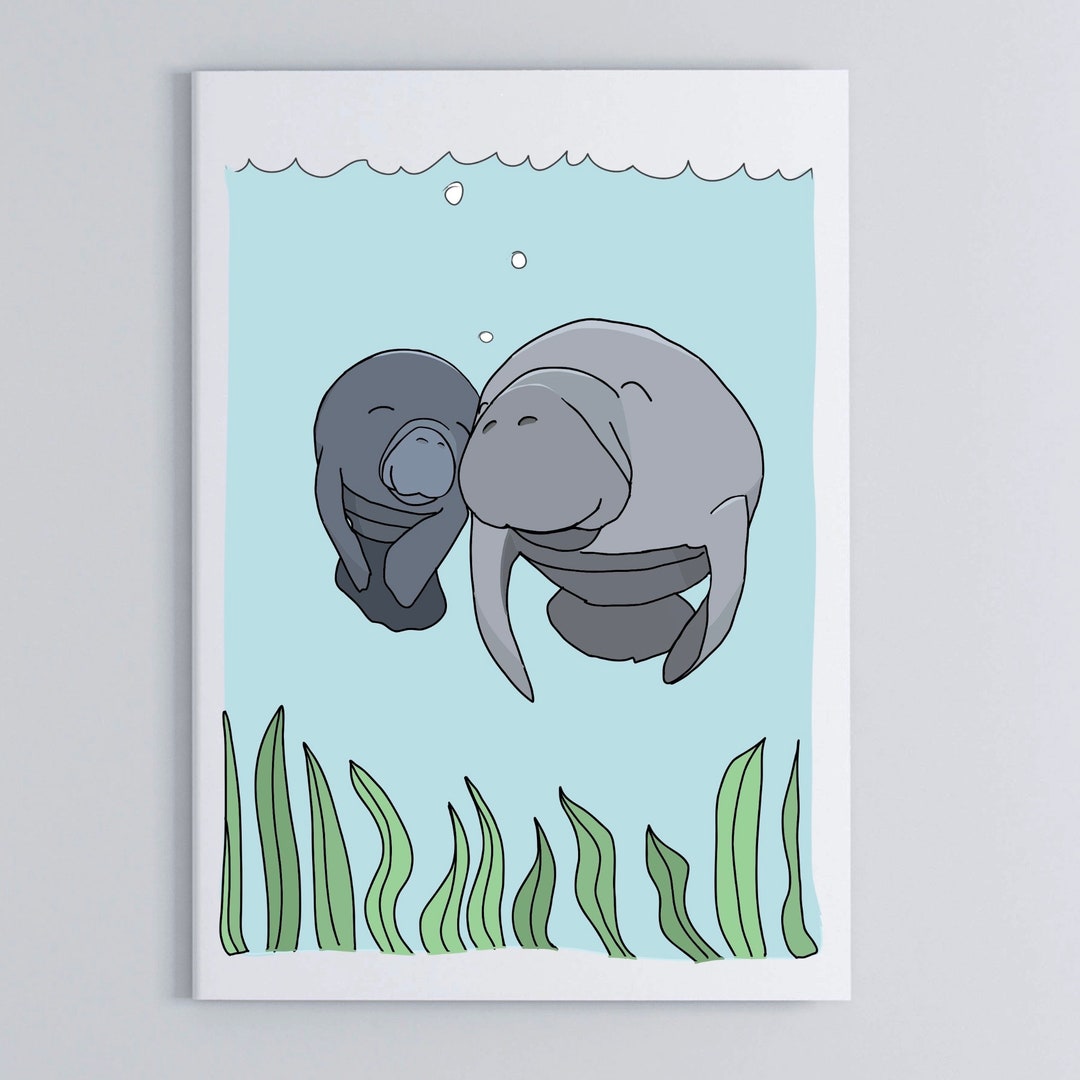 Manatee Card Sea Cow Card Ocean Birthday Card Florida Manatee Card Etsy