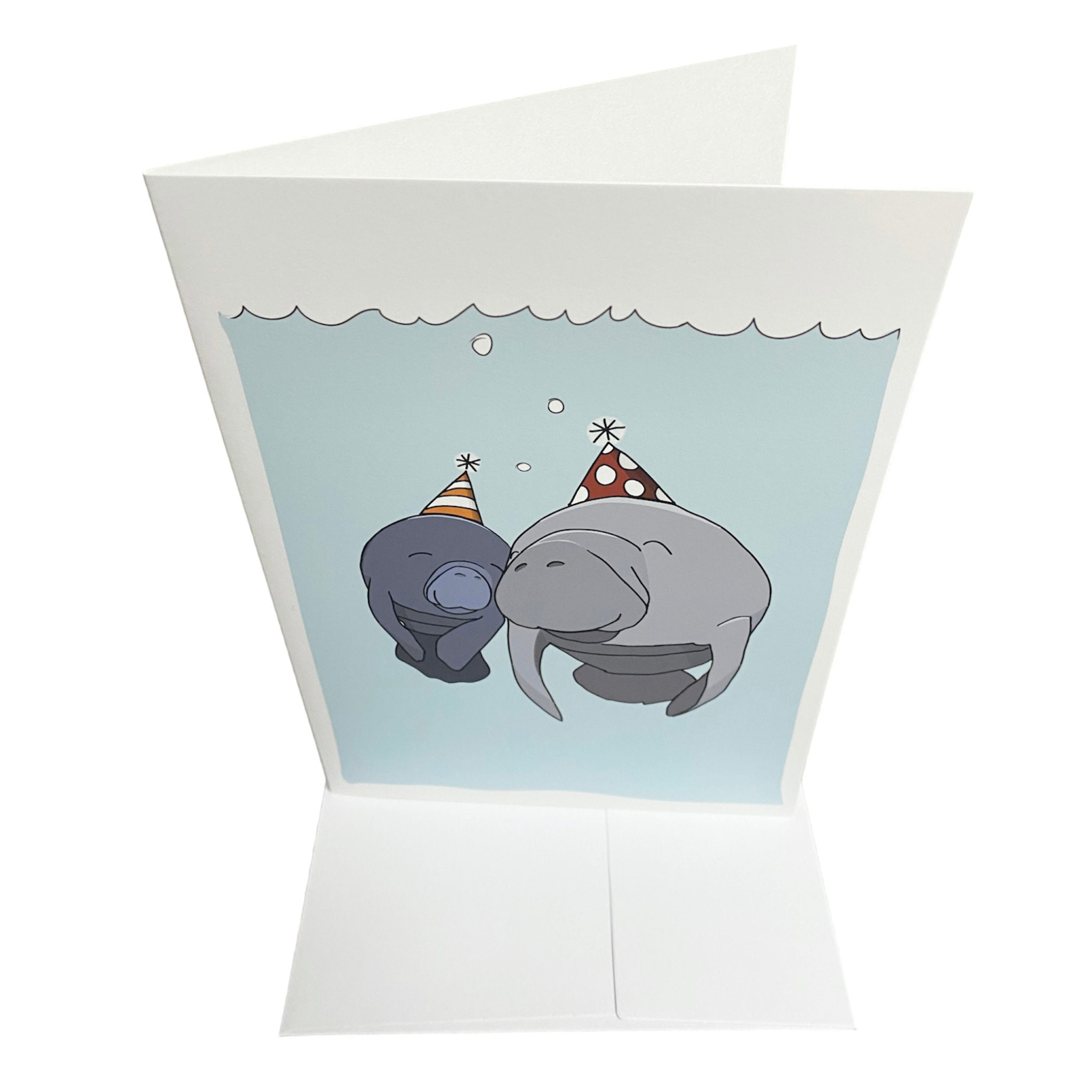 Manatee Birthday Card Blue Sea Cow Card Ocean Birthday - Etsy