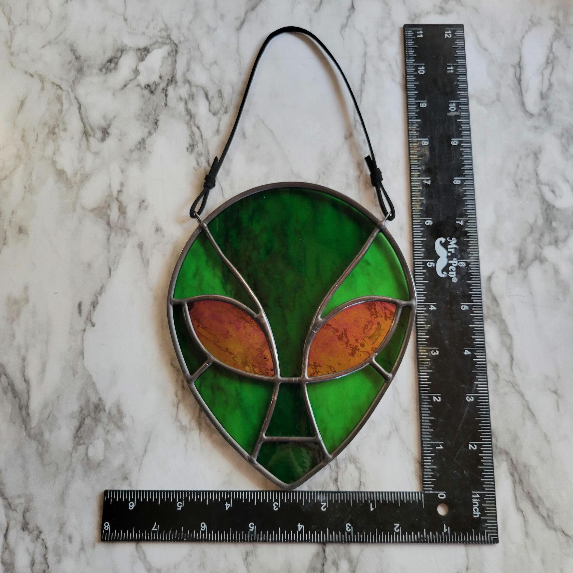 Stained Glass Alien Head, Suncatcher, UFO, Sci-fi, Cosmic Art ...
